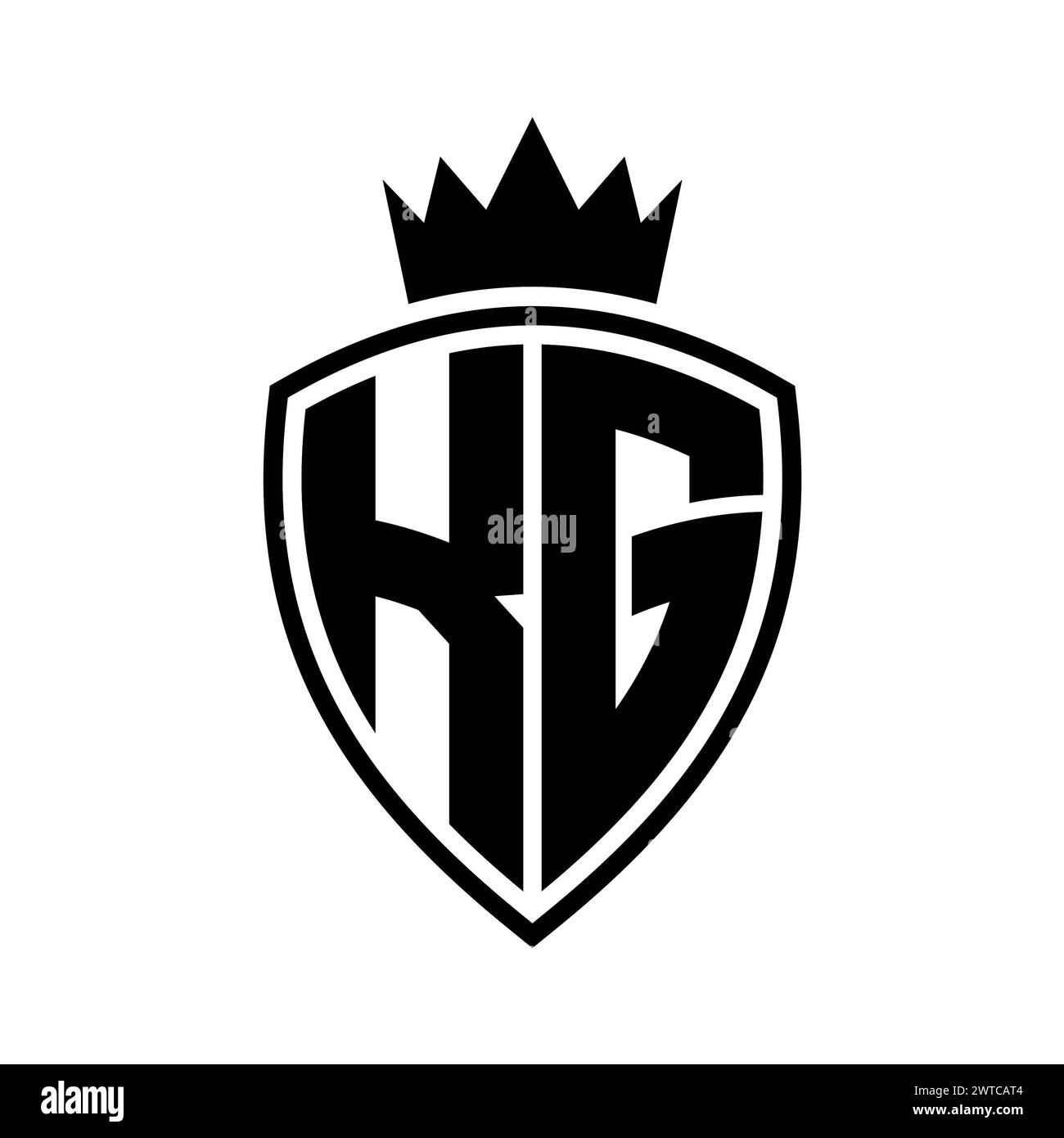 KG Letter bold monogram with shield and crown outline shape with black ...