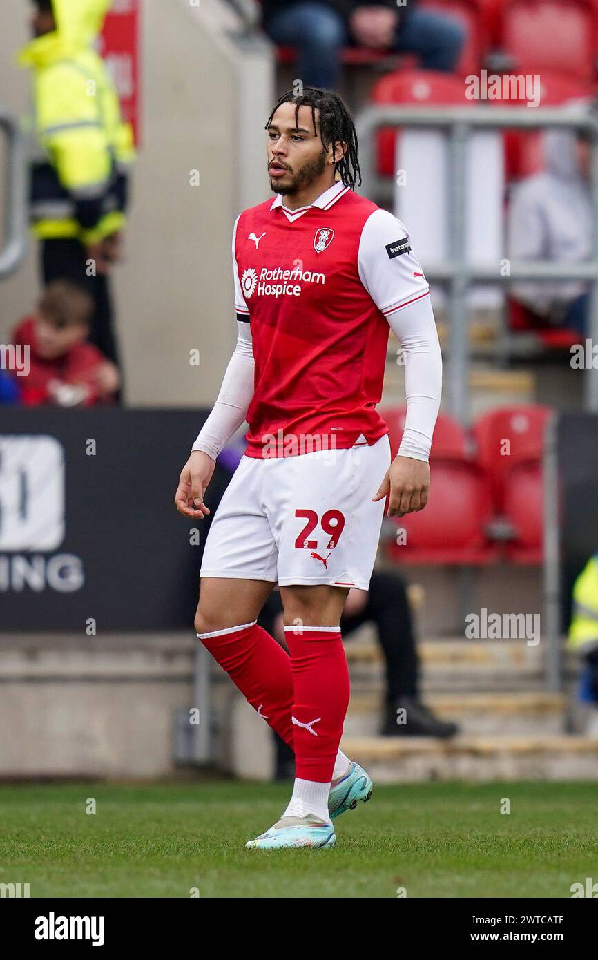 Rotherham, UK. 16th Mar, 2024. Rotherham United forward Sam Nombe (29 ...