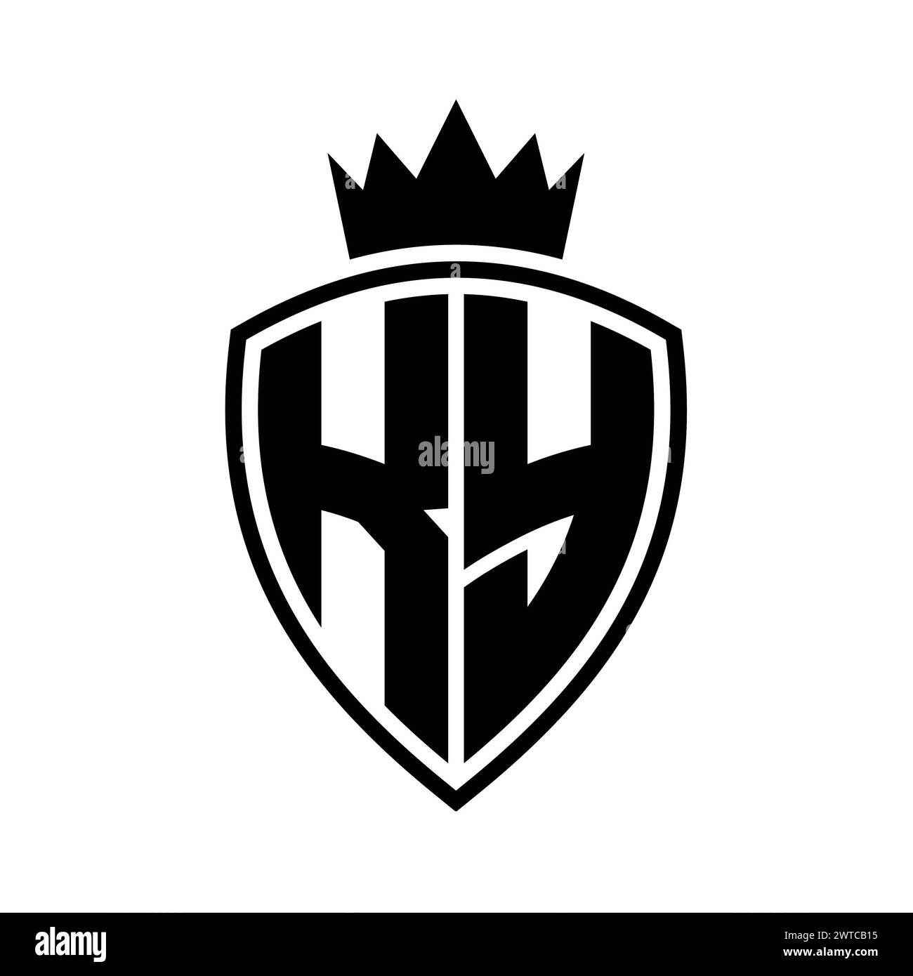 KY Letter bold monogram with shield and crown outline shape with black ...