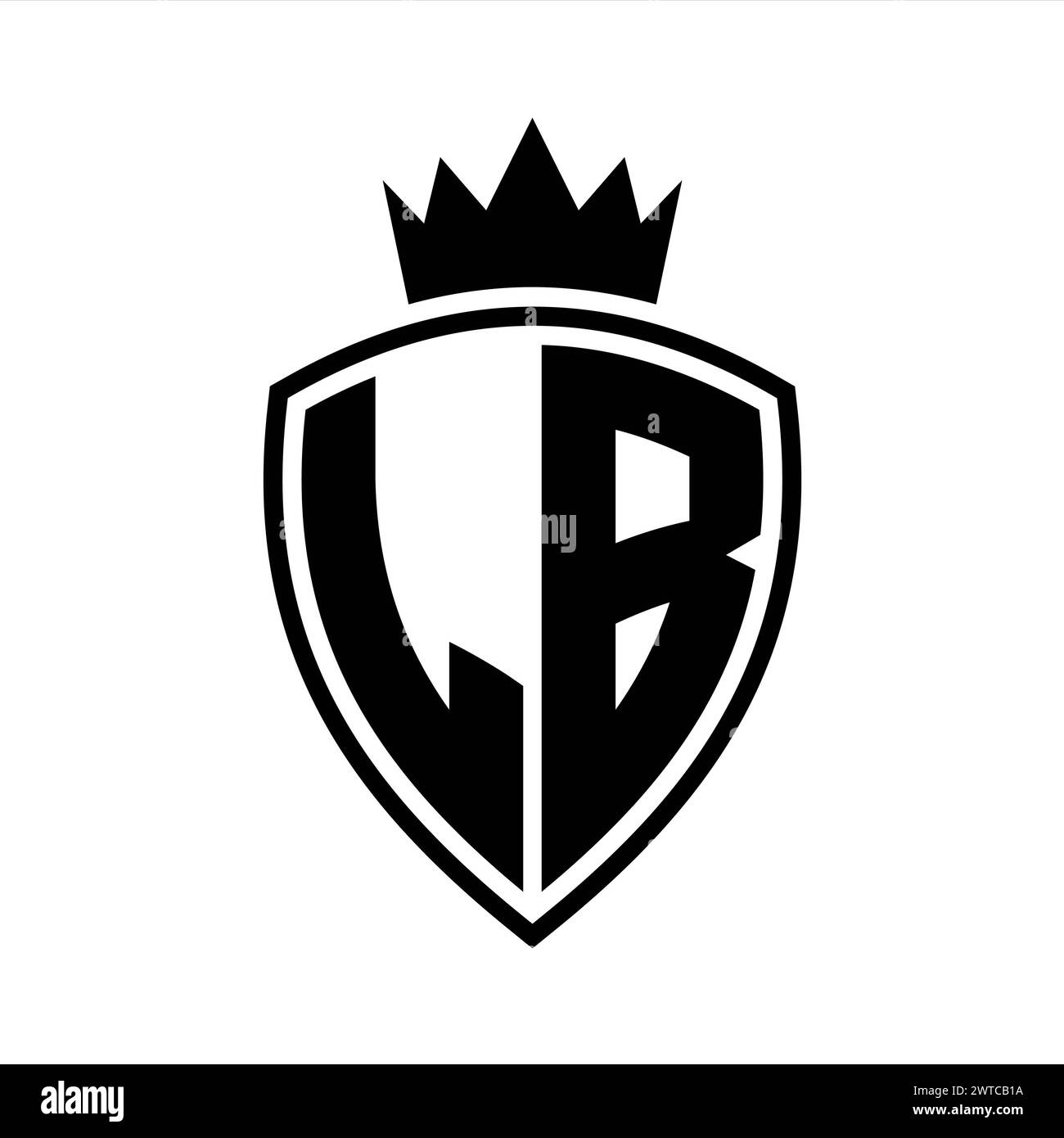 LB Letter bold monogram with shield and crown outline shape with black ...