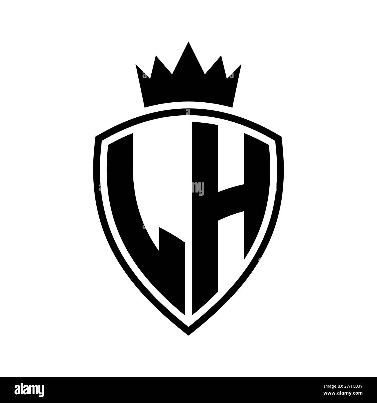 LH Letter bold monogram with shield and crown outline shape with black ...