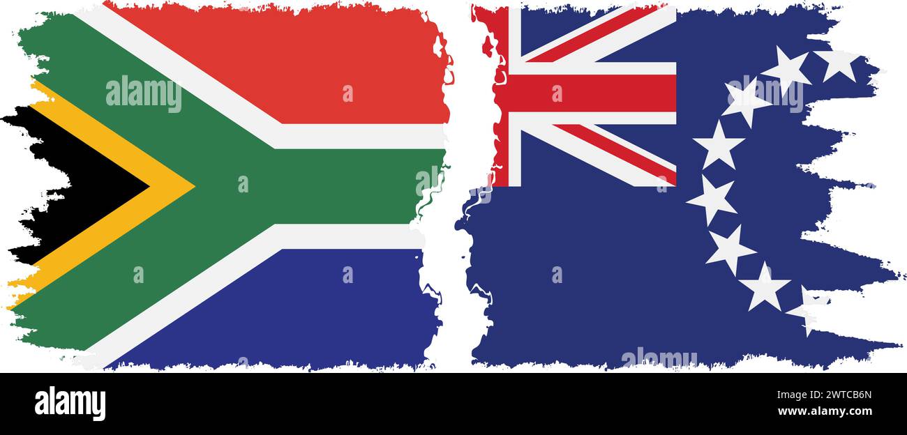 Cook Islands and South Africa grunge flags connection, vector Stock ...