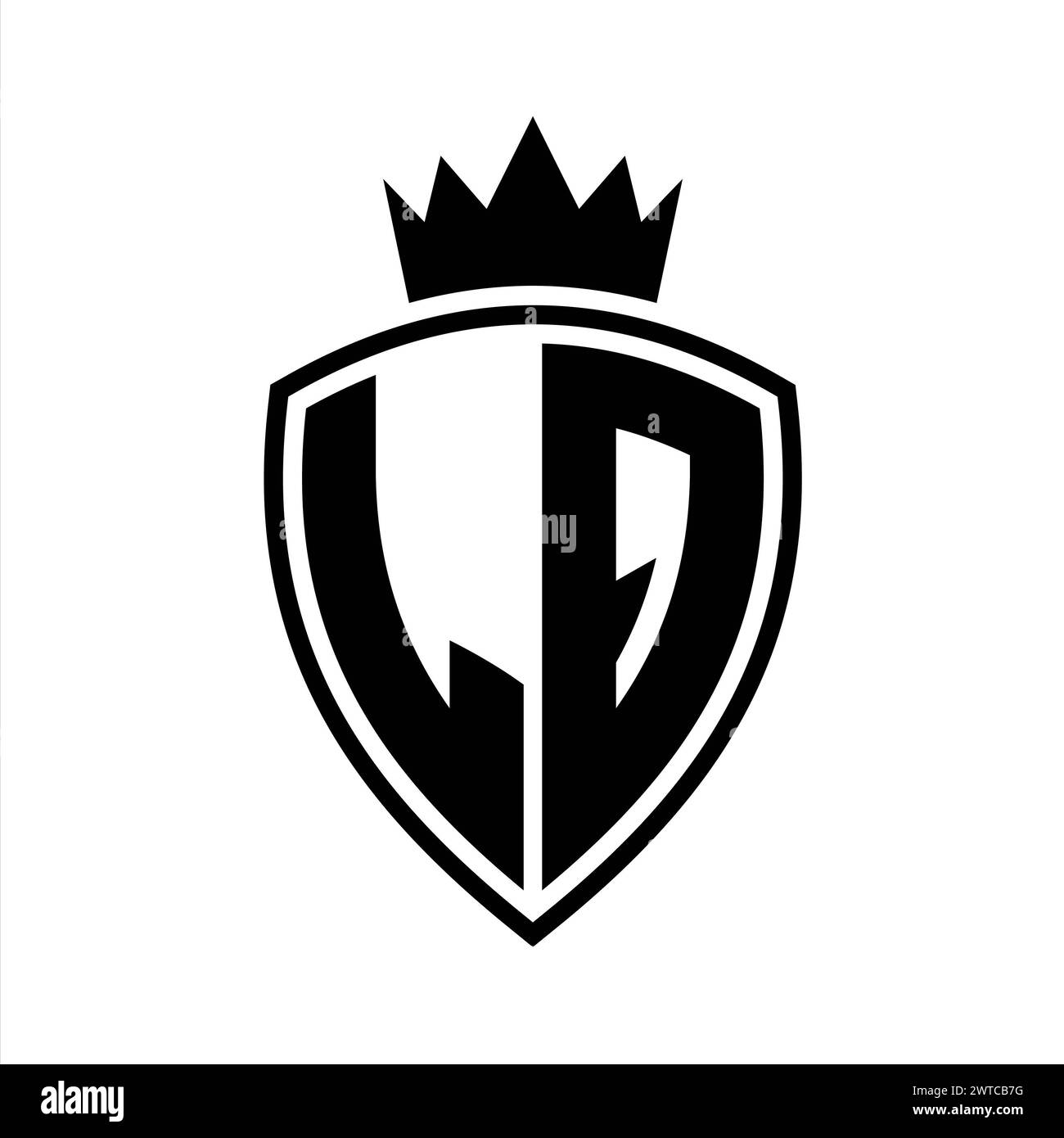 LQ Letter bold monogram with shield and crown outline shape with black ...