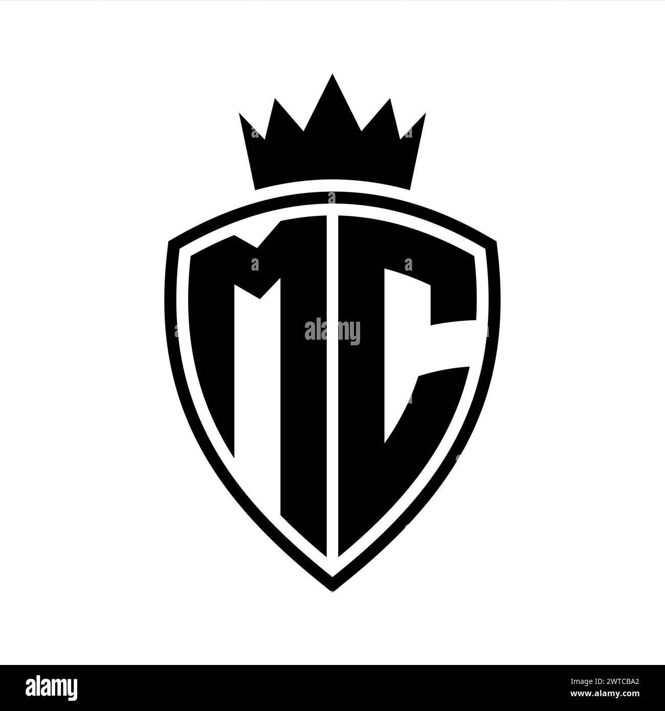 MC Letter bold monogram with shield and crown outline shape with black ...