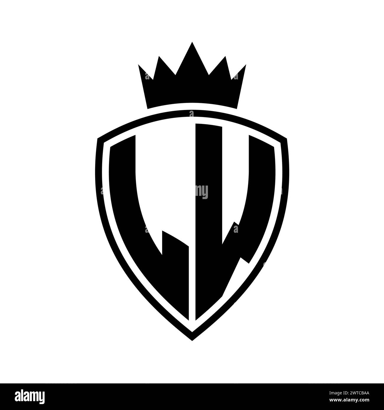 LW Letter bold monogram with shield and crown outline shape with black ...