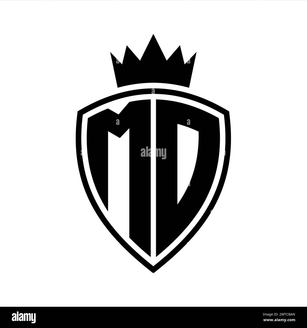 MD Letter bold monogram with shield and crown outline shape with black ...