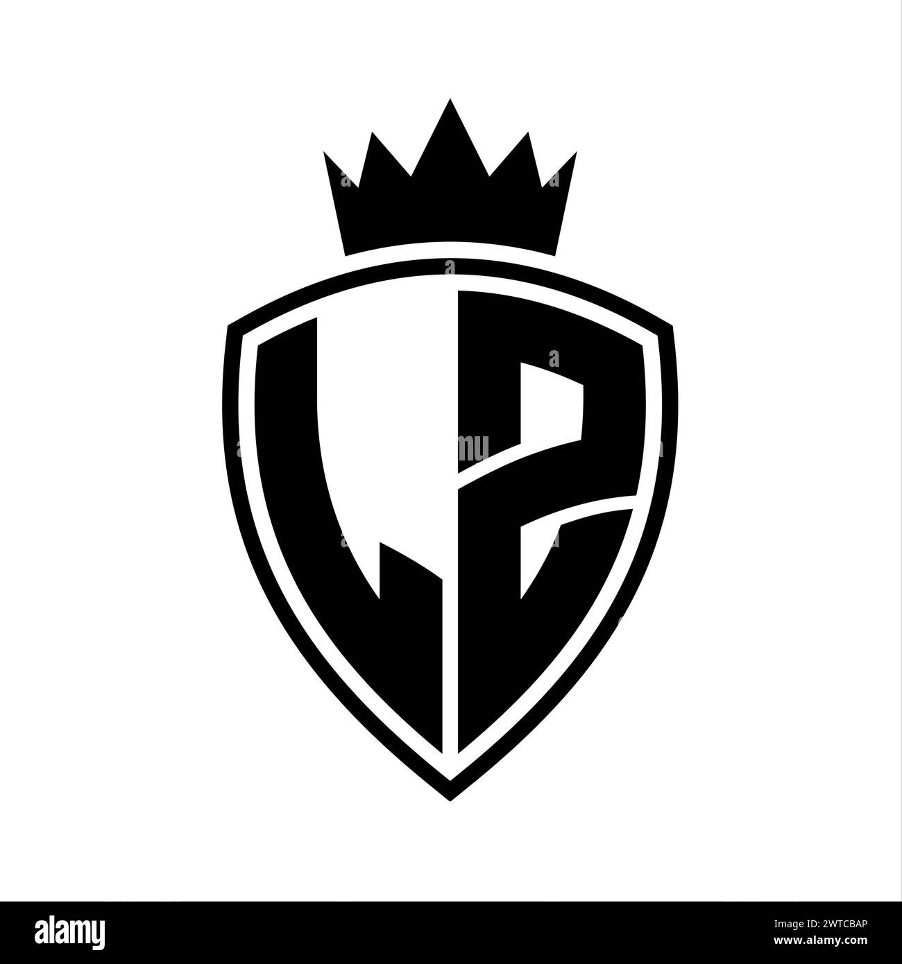 LZ Letter bold monogram with shield and crown outline shape with black ...