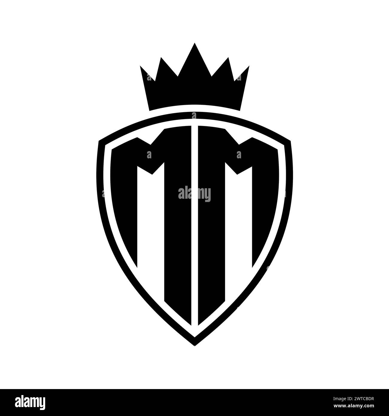 MM Letter bold monogram with shield and crown outline shape with black ...