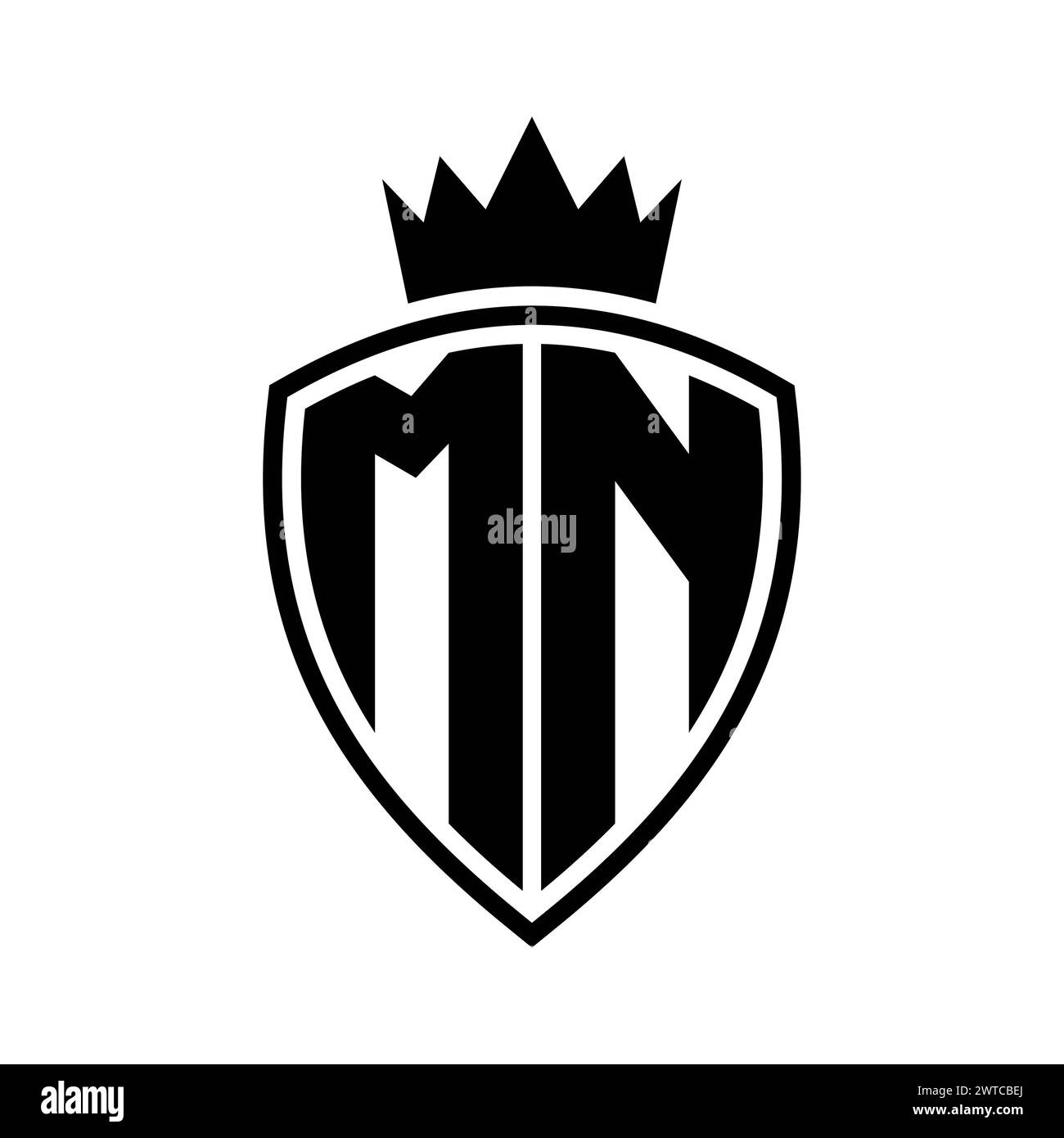 MN Letter bold monogram with shield and crown outline shape with black ...