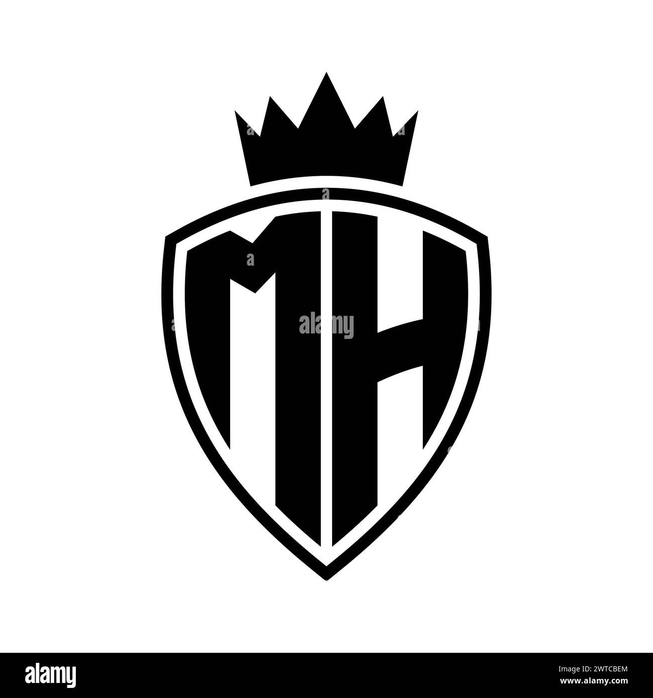 MH Letter bold monogram with shield and crown outline shape with black ...