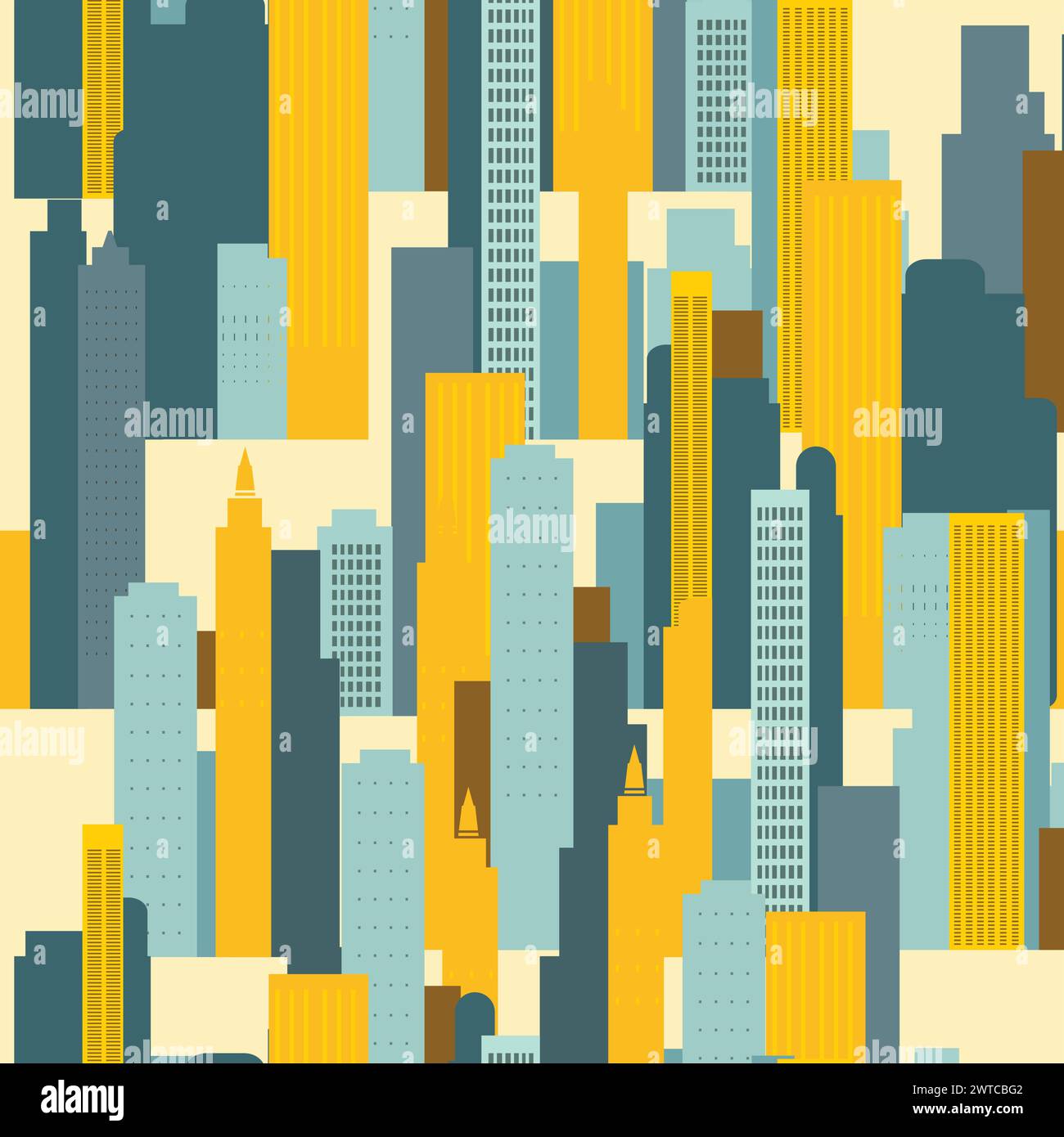 A colorful pattern of yellow and blue-green buildings on a white ...