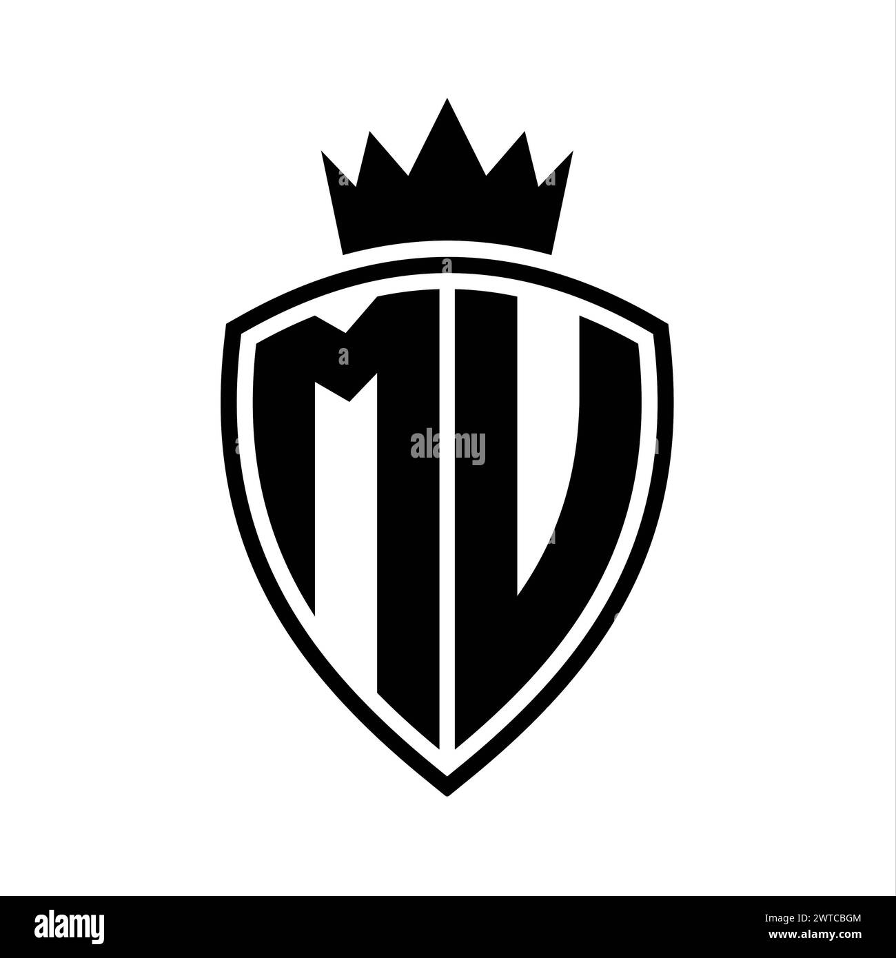 MU Letter bold monogram with shield and crown outline shape with black ...