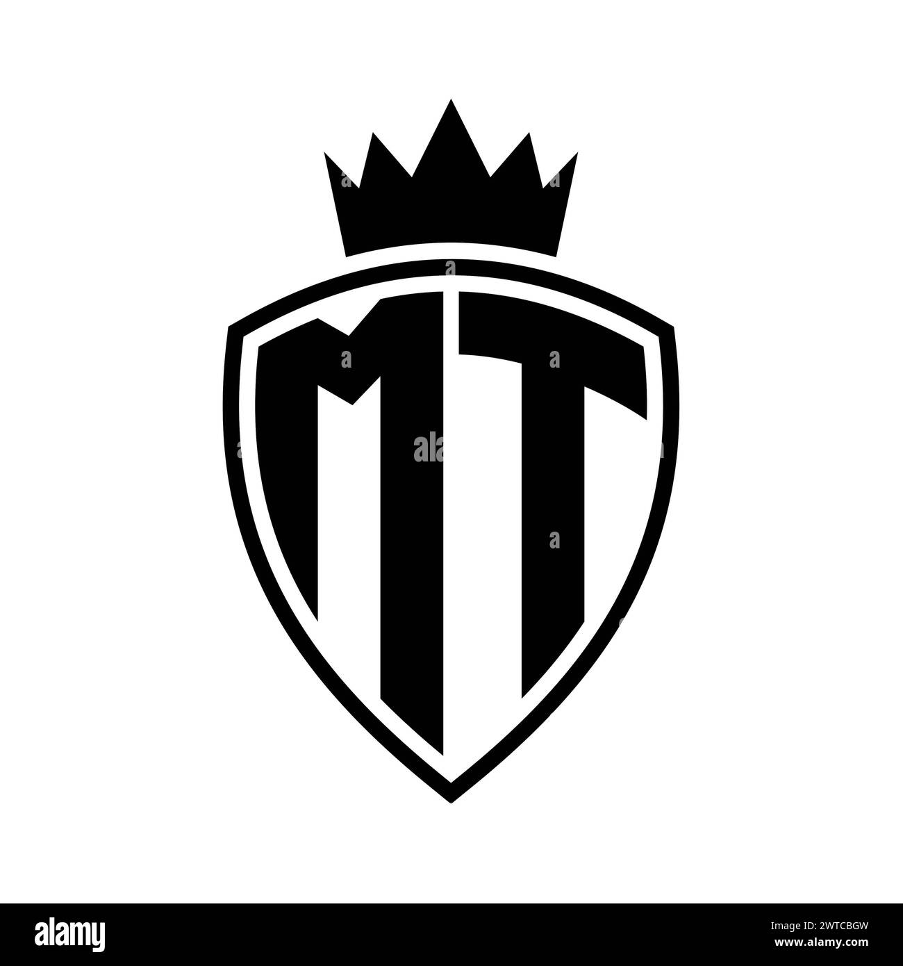MT Letter bold monogram with shield and crown outline shape with black ...
