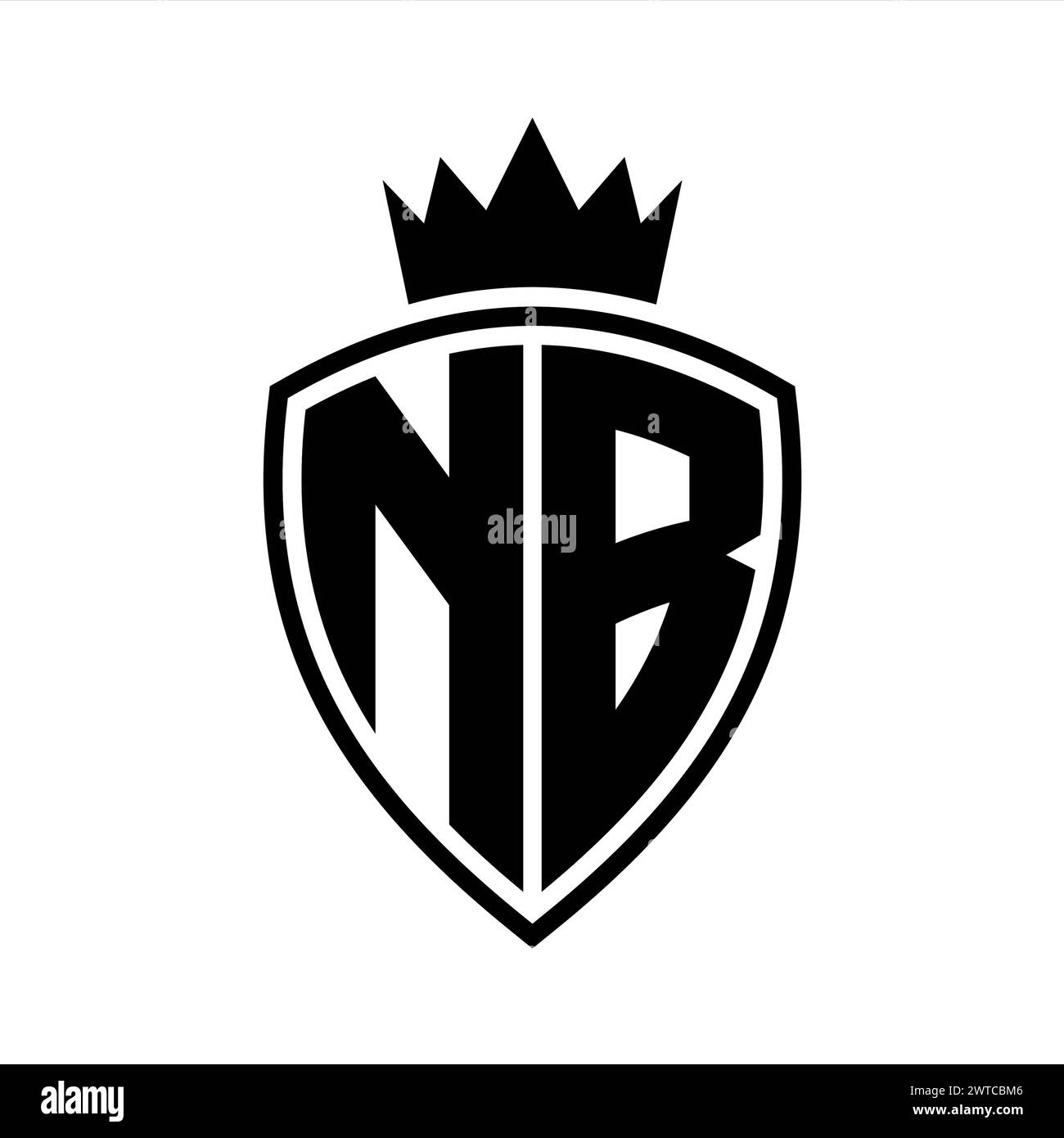 NB Letter bold monogram with shield and crown outline shape with black ...