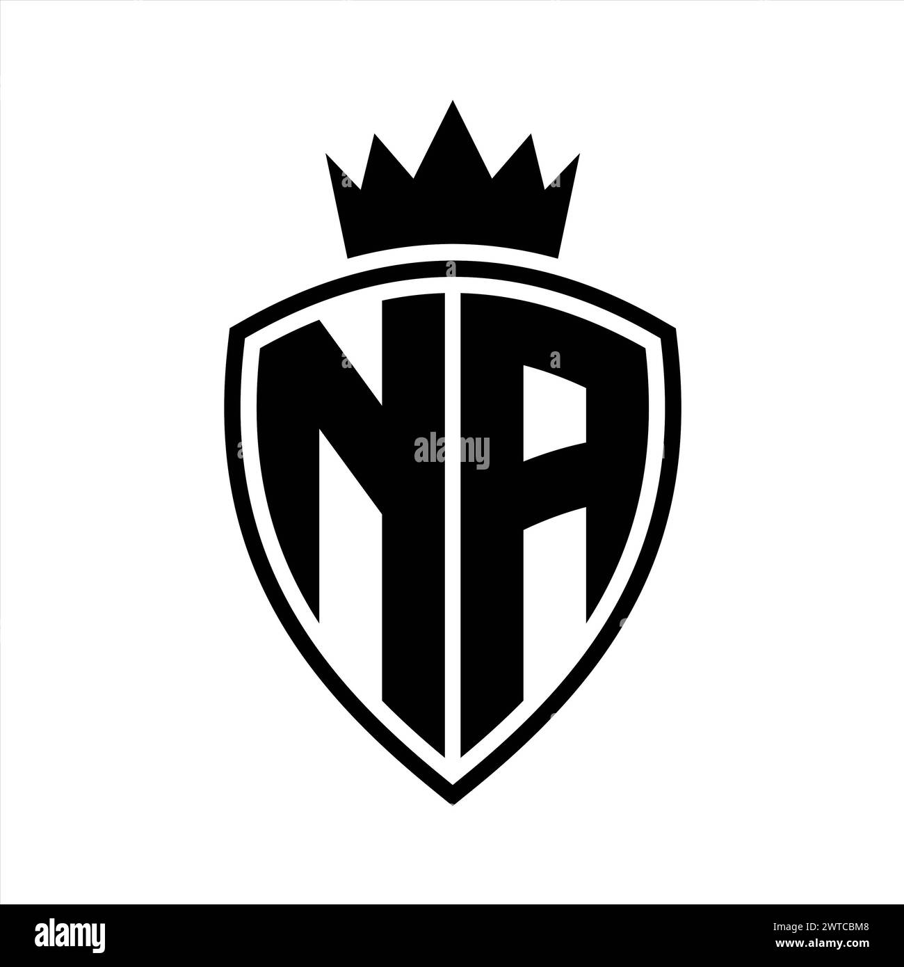 NA Letter bold monogram with shield and crown outline shape with black ...
