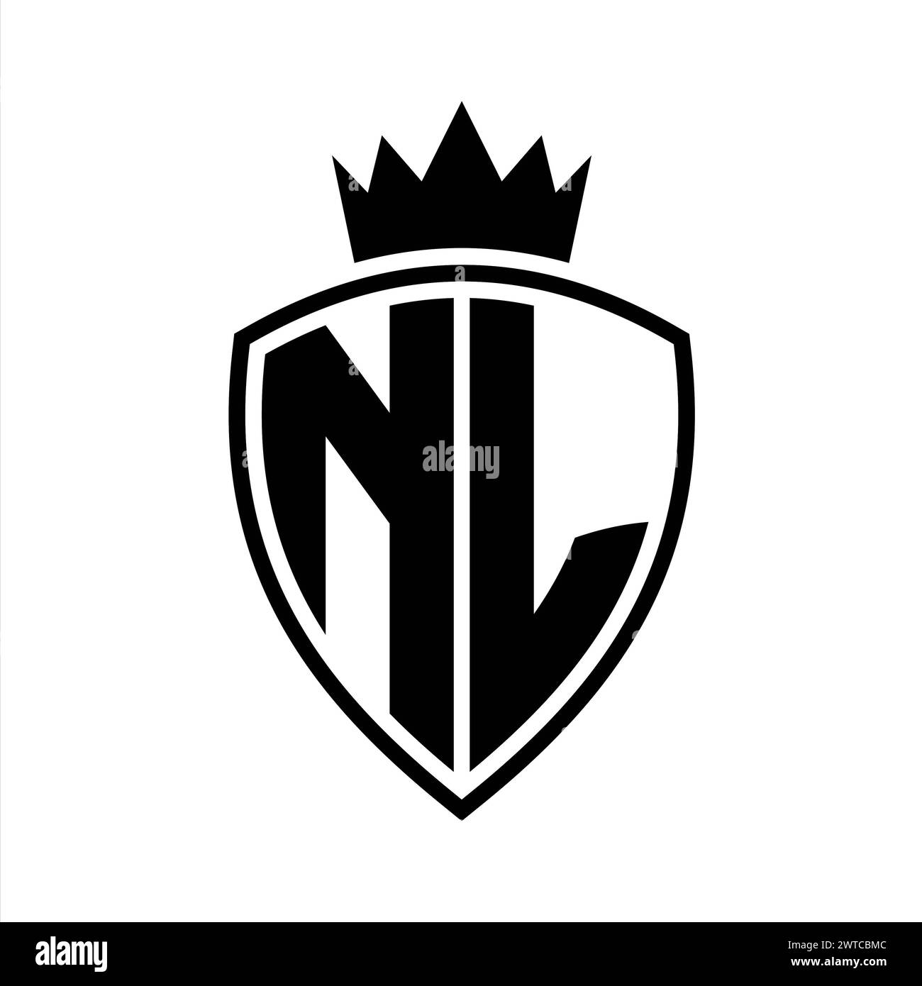 NL Letter bold monogram with shield and crown outline shape with black ...