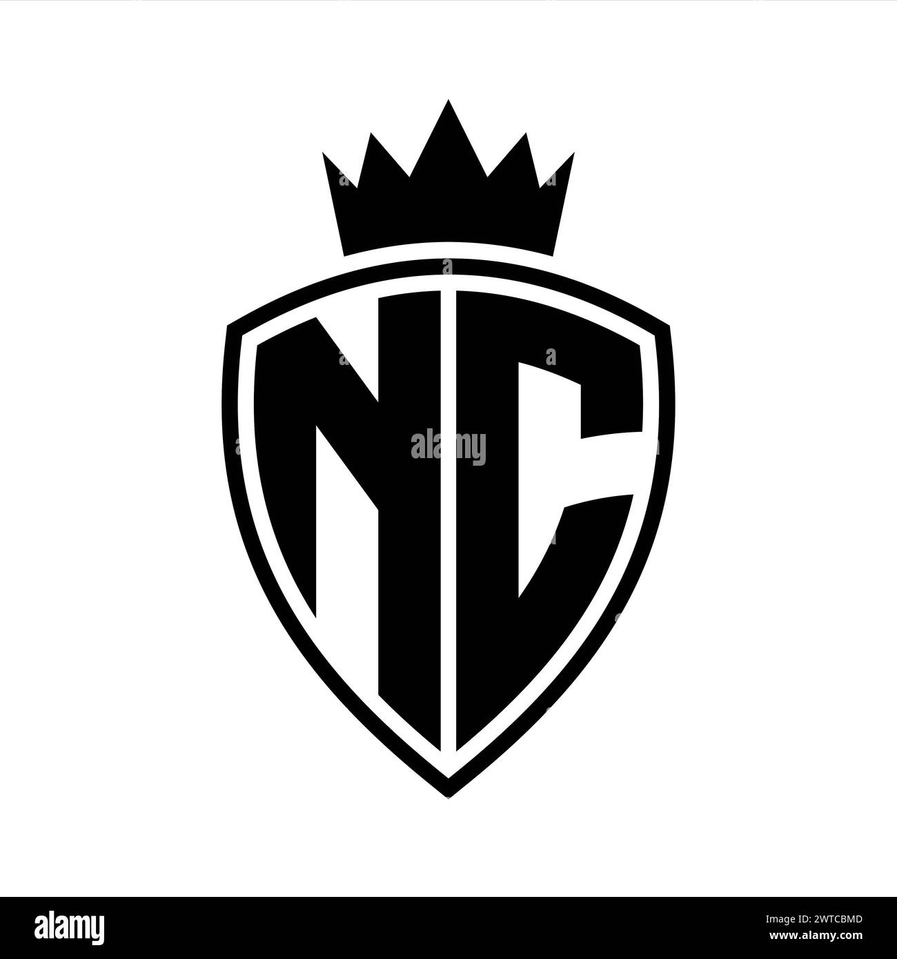NC Letter bold monogram with shield and crown outline shape with black ...