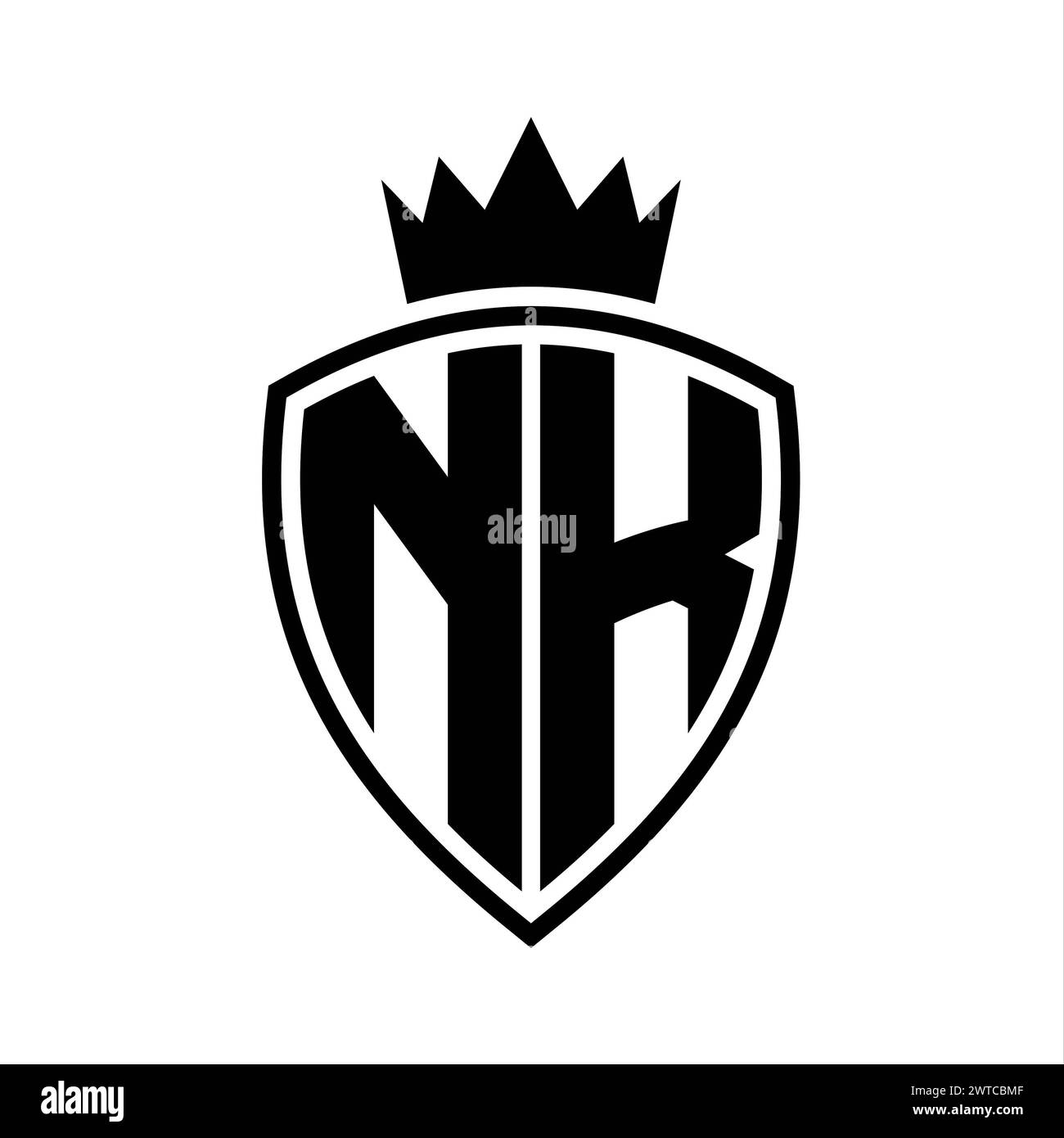 NK Letter bold monogram with shield and crown outline shape with black ...