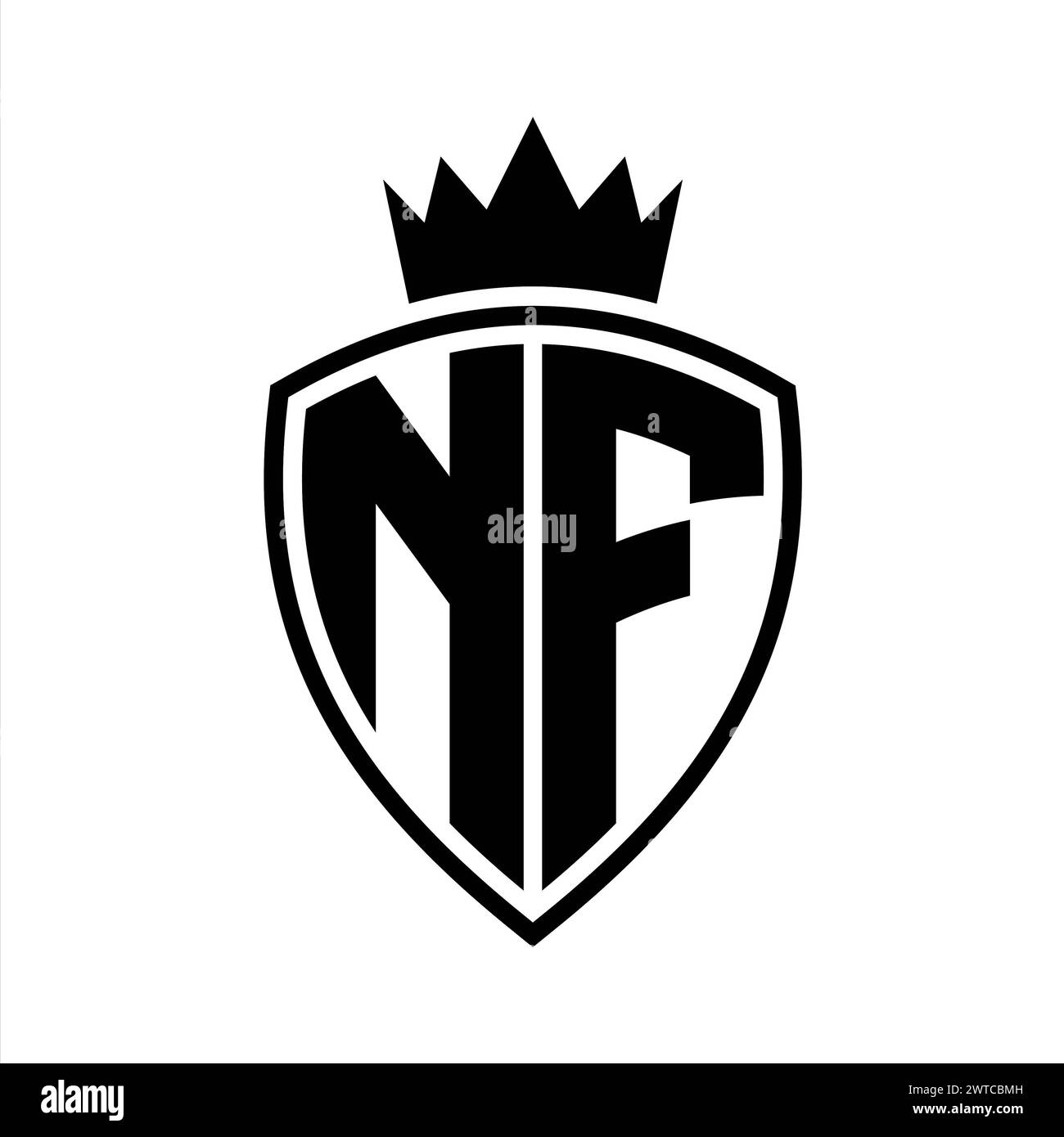 NF Letter bold monogram with shield and crown outline shape with black ...