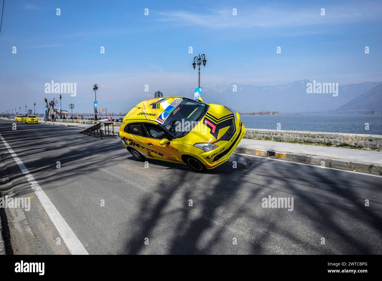 A car performs a manoeuvre during a motorsport event organized to boost adventure tourism in the ...