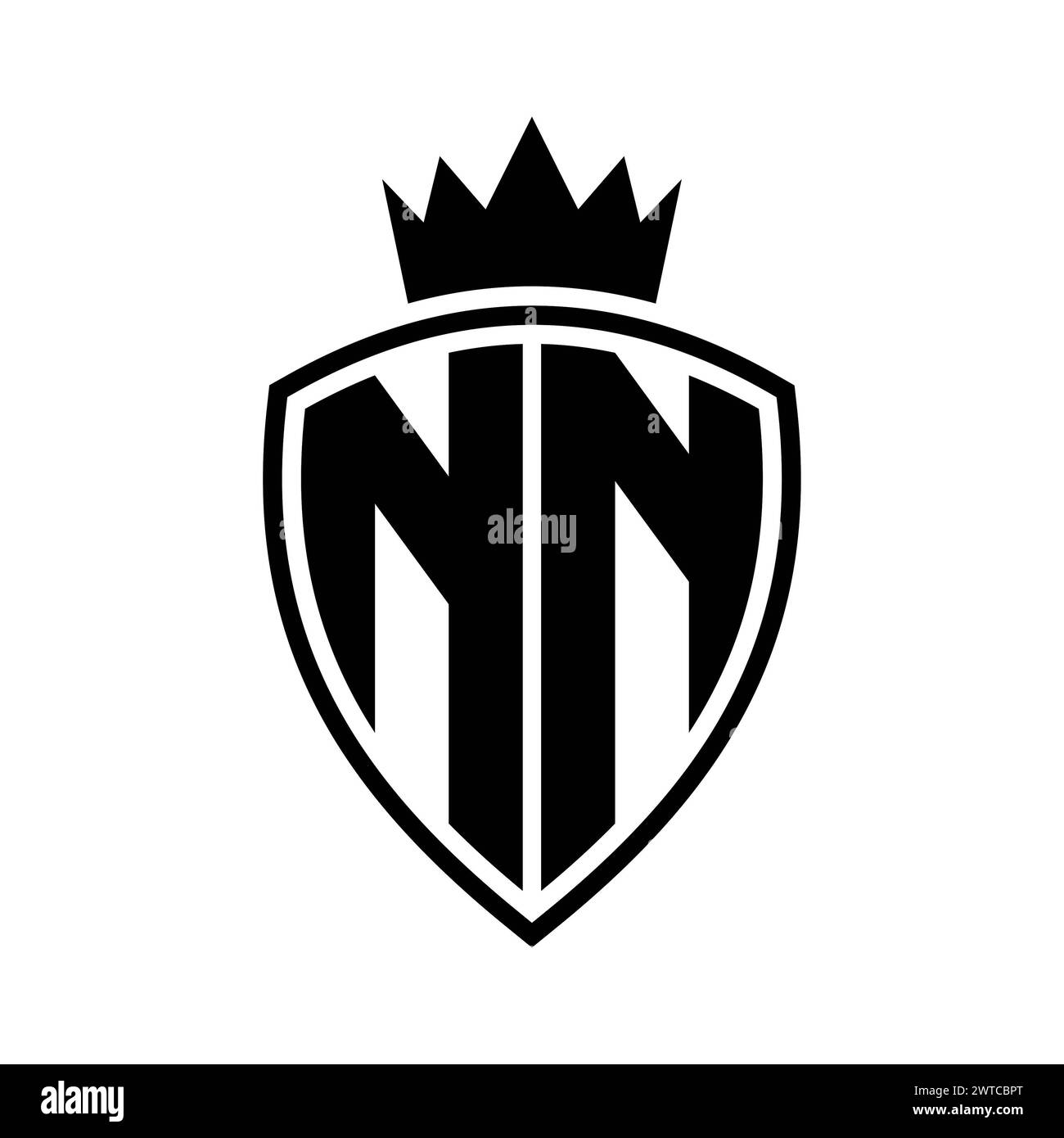 NN Letter bold monogram with shield and crown outline shape with black ...