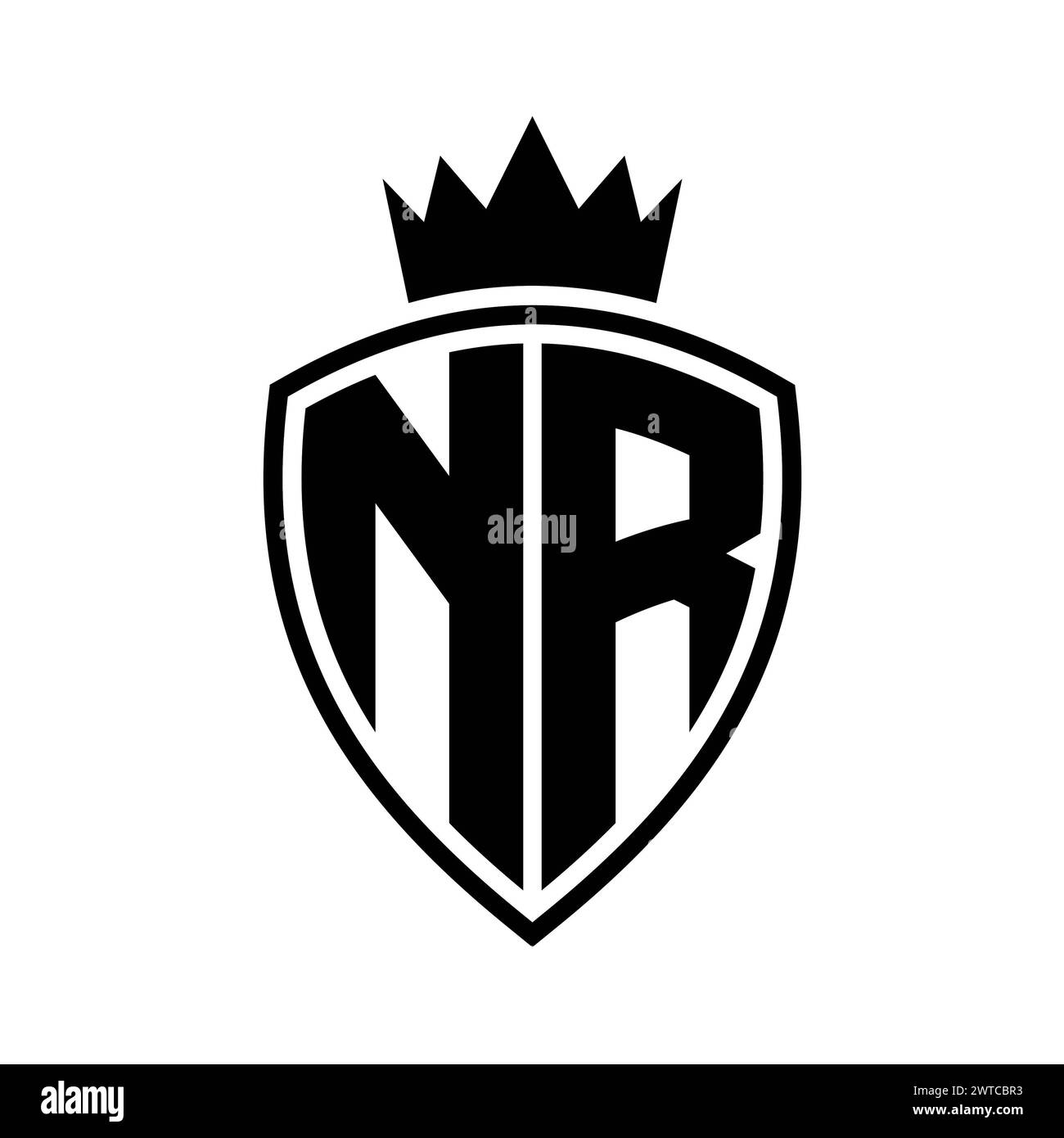 NR Letter bold monogram with shield and crown outline shape with black ...
