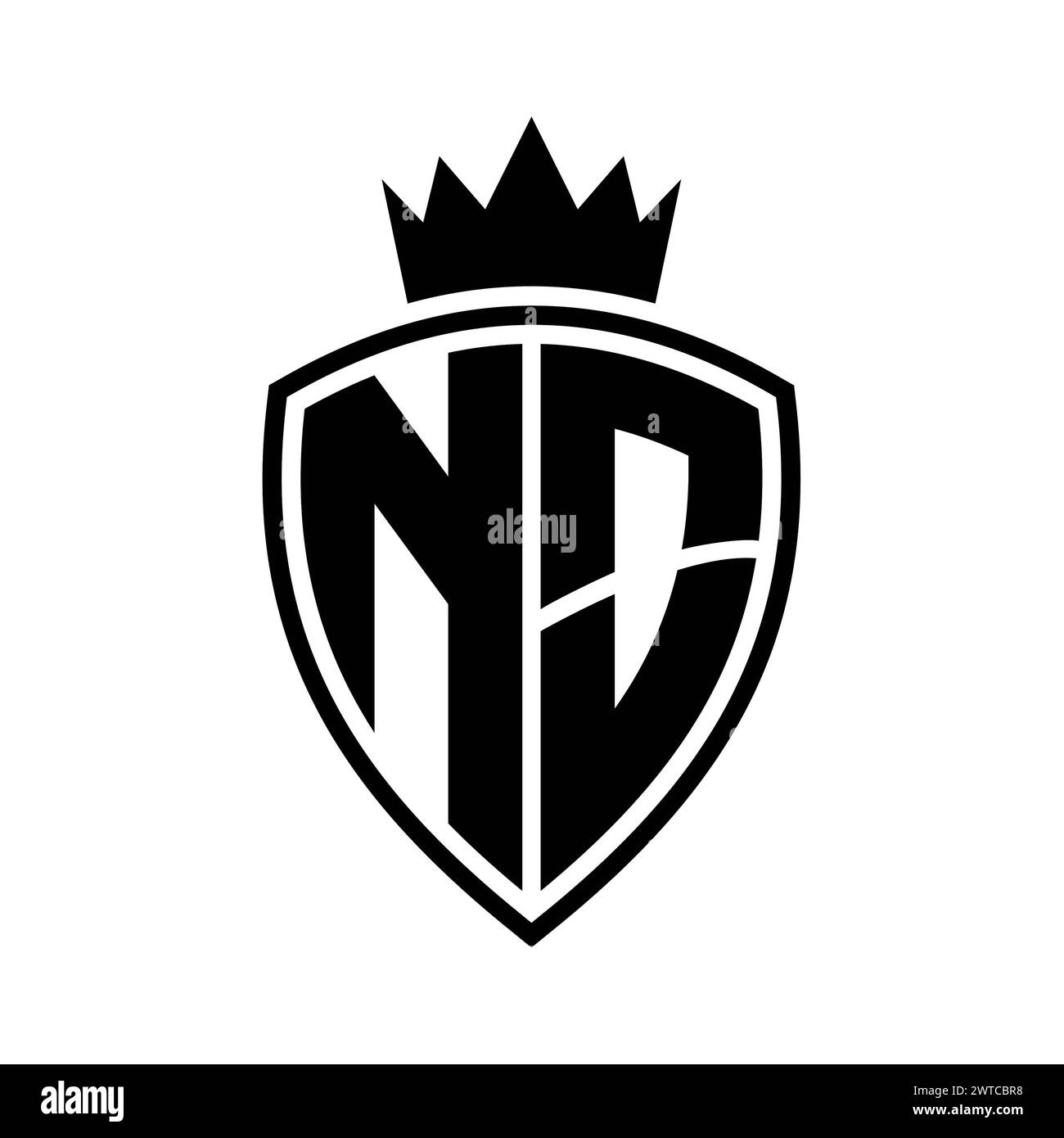 NO Letter bold monogram with shield and crown outline shape with black ...