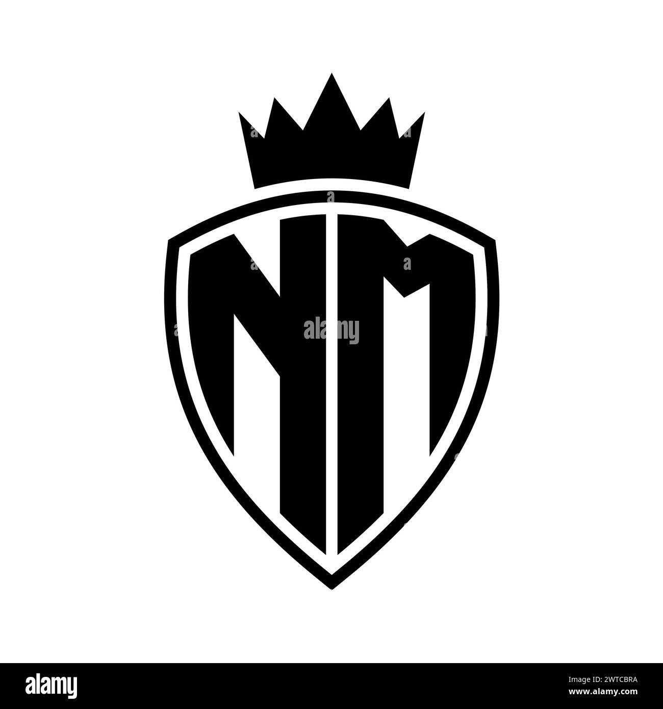 NM Letter bold monogram with shield and crown outline shape with black ...