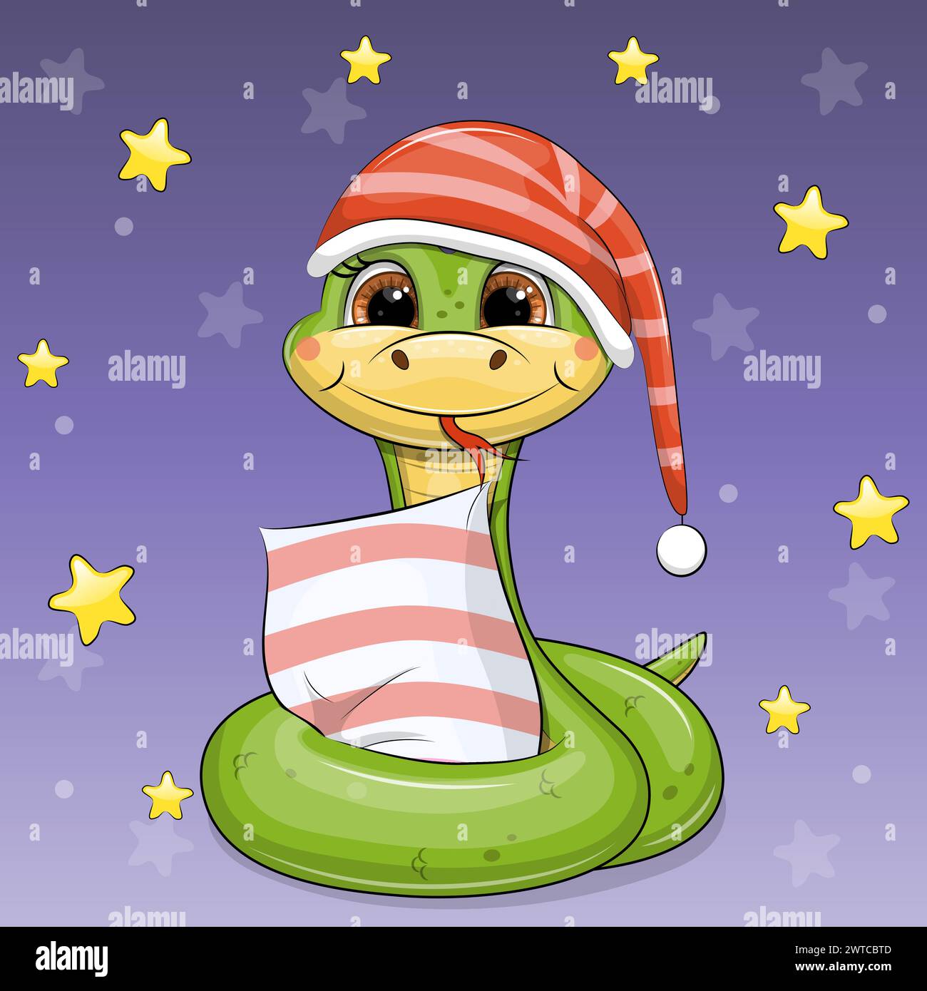 Cute cartoon green snake in nightcap is going to sleep with a pillow ...