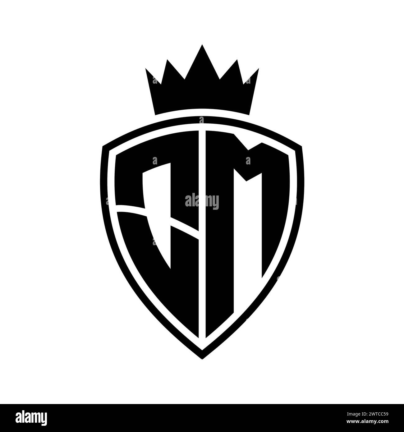OM Letter bold monogram with shield and crown outline shape with black ...