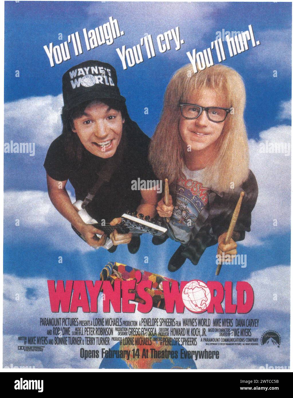 1992 Wayne's World movie theatre release poster, Director: Penelope ...