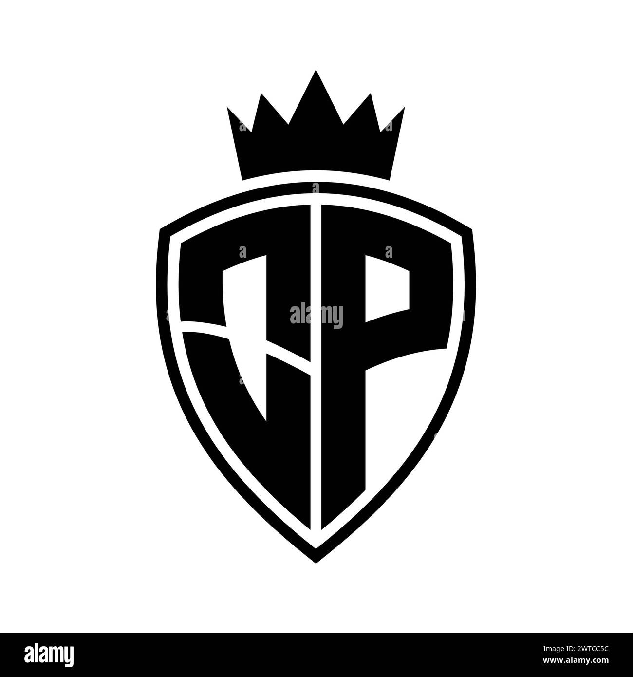 OP Letter bold monogram with shield and crown outline shape with black ...