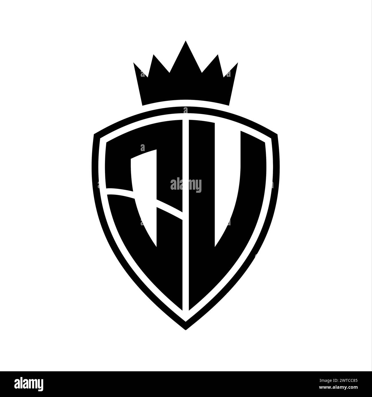 OU Letter bold monogram with shield and crown outline shape with black ...