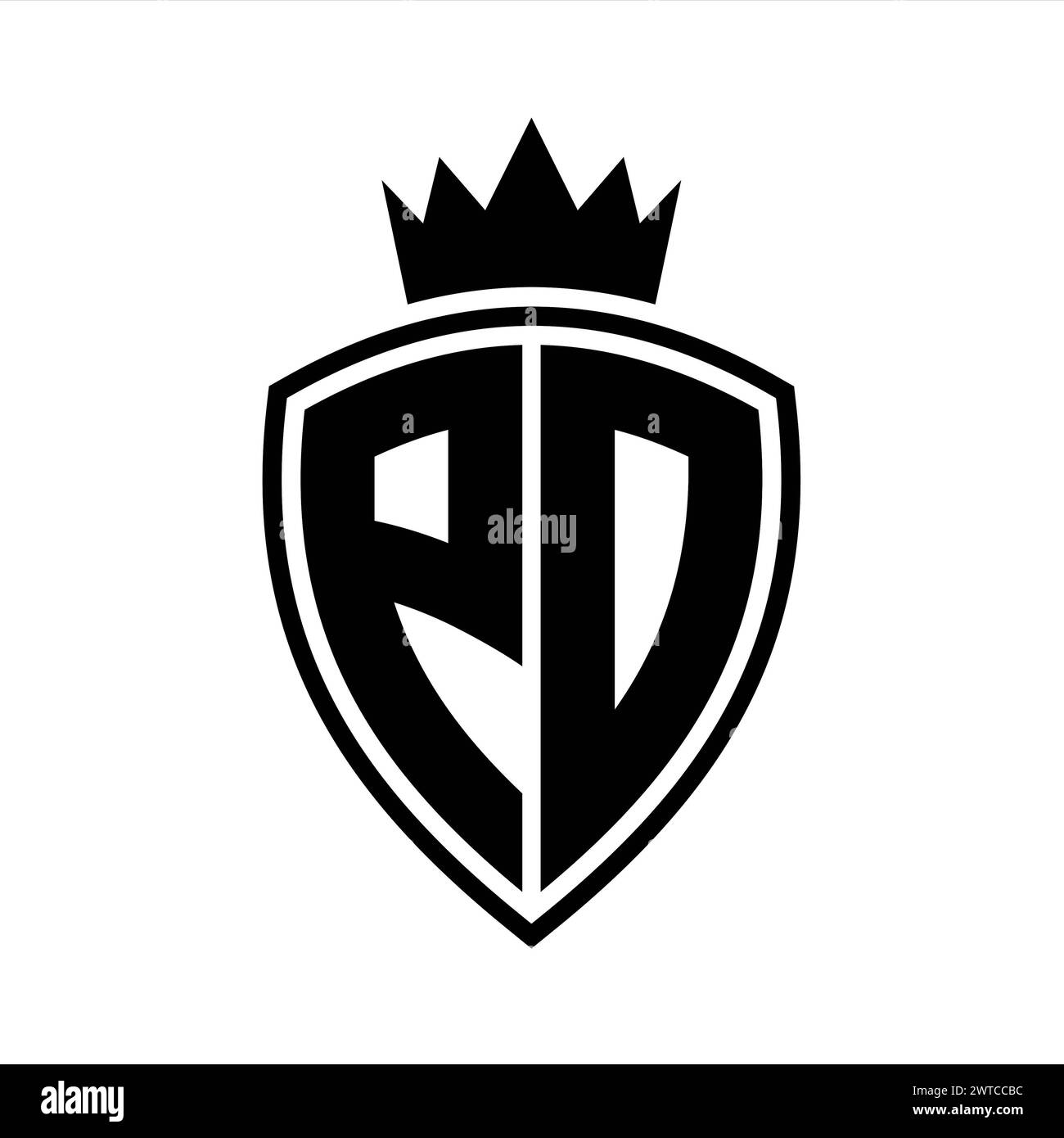 PD Letter bold monogram with shield and crown outline shape with black ...