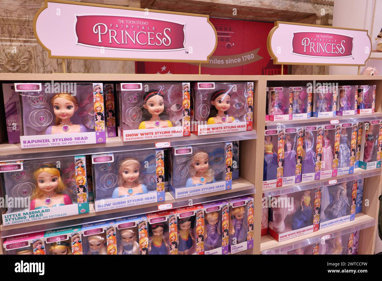 PRINCESS DOLL BOXES ON DISPLAY INSIDE THE HAMLEYS TOY STORE Stock Photo ...