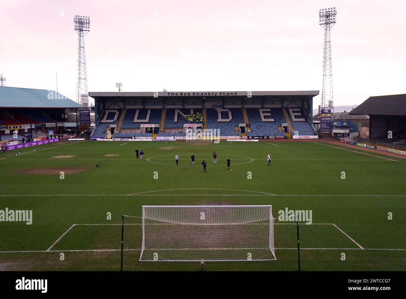 A general view as ground staff work on the pitch ahead of the cinch ...