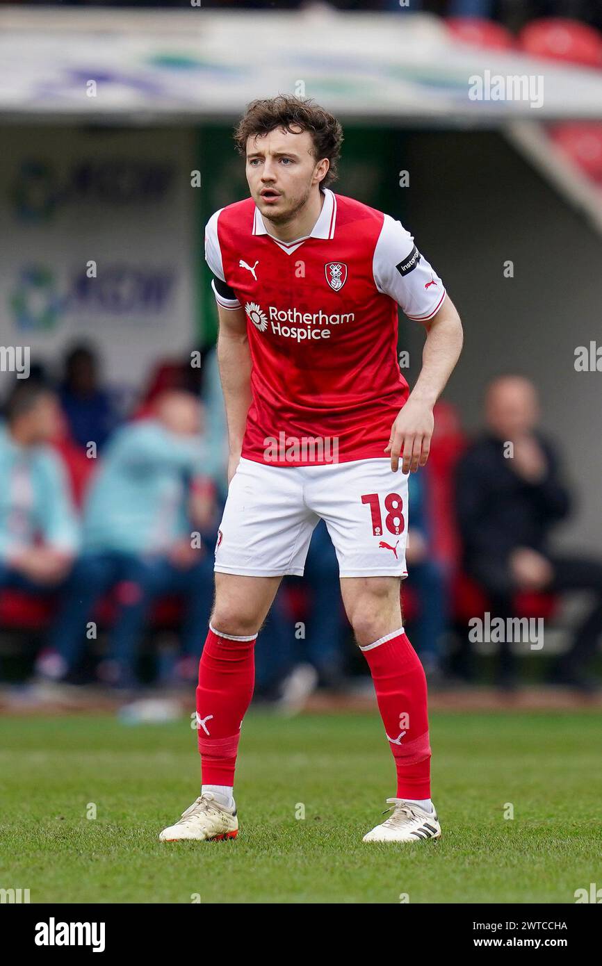Rotherham, UK. 16th Mar, 2024. Rotherham United midfielder Ollie ...