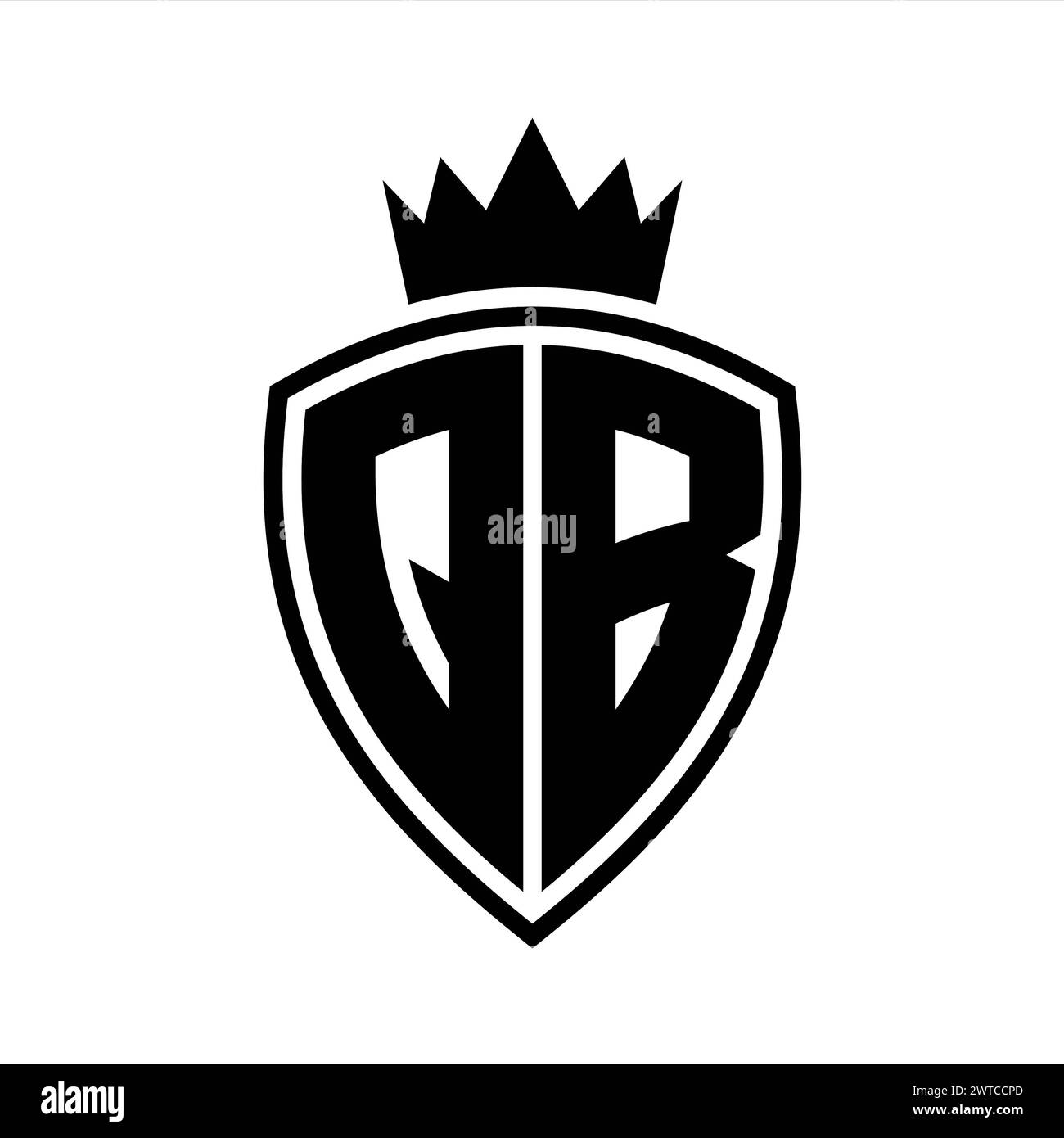 QB Letter bold monogram with shield and crown outline shape with black ...