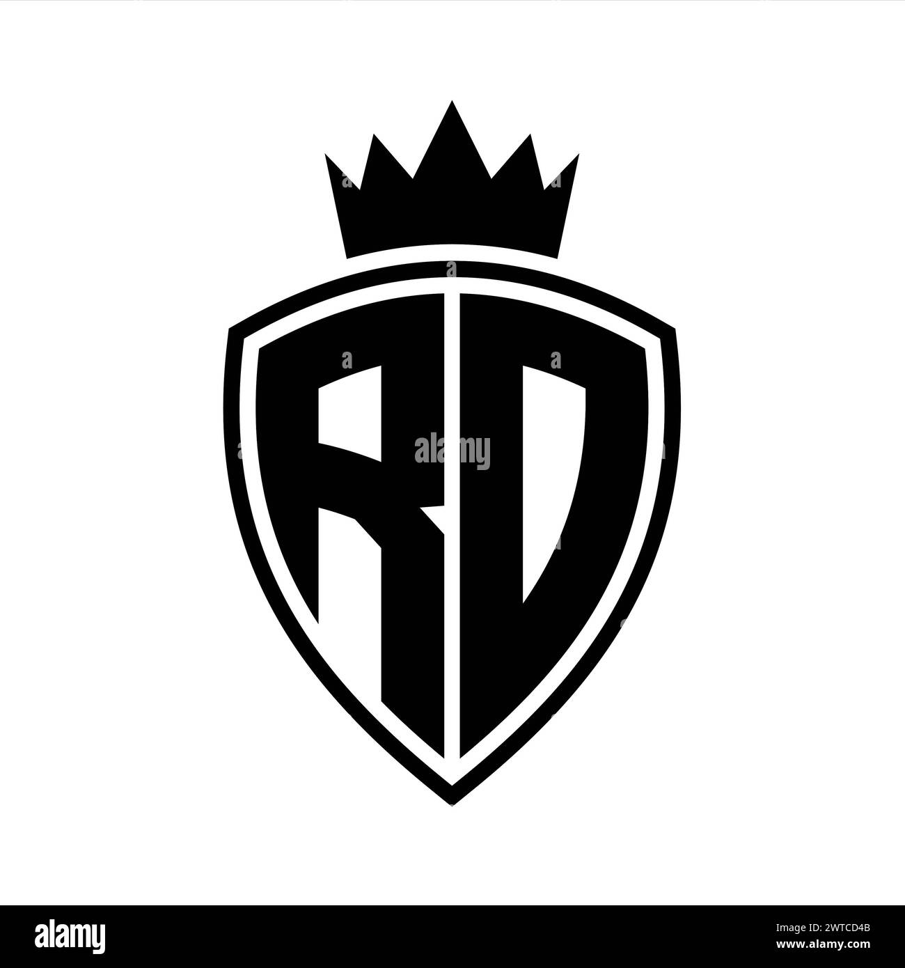 RD Letter bold monogram with shield and crown outline shape with black ...