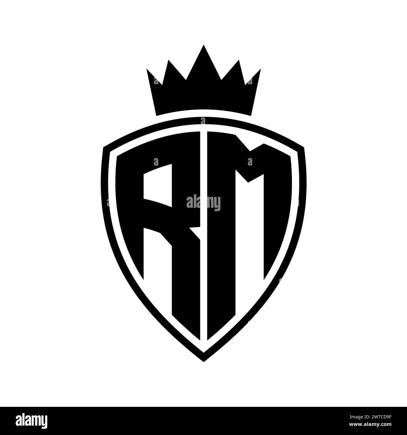 RM Letter bold monogram with shield and crown outline shape with black ...