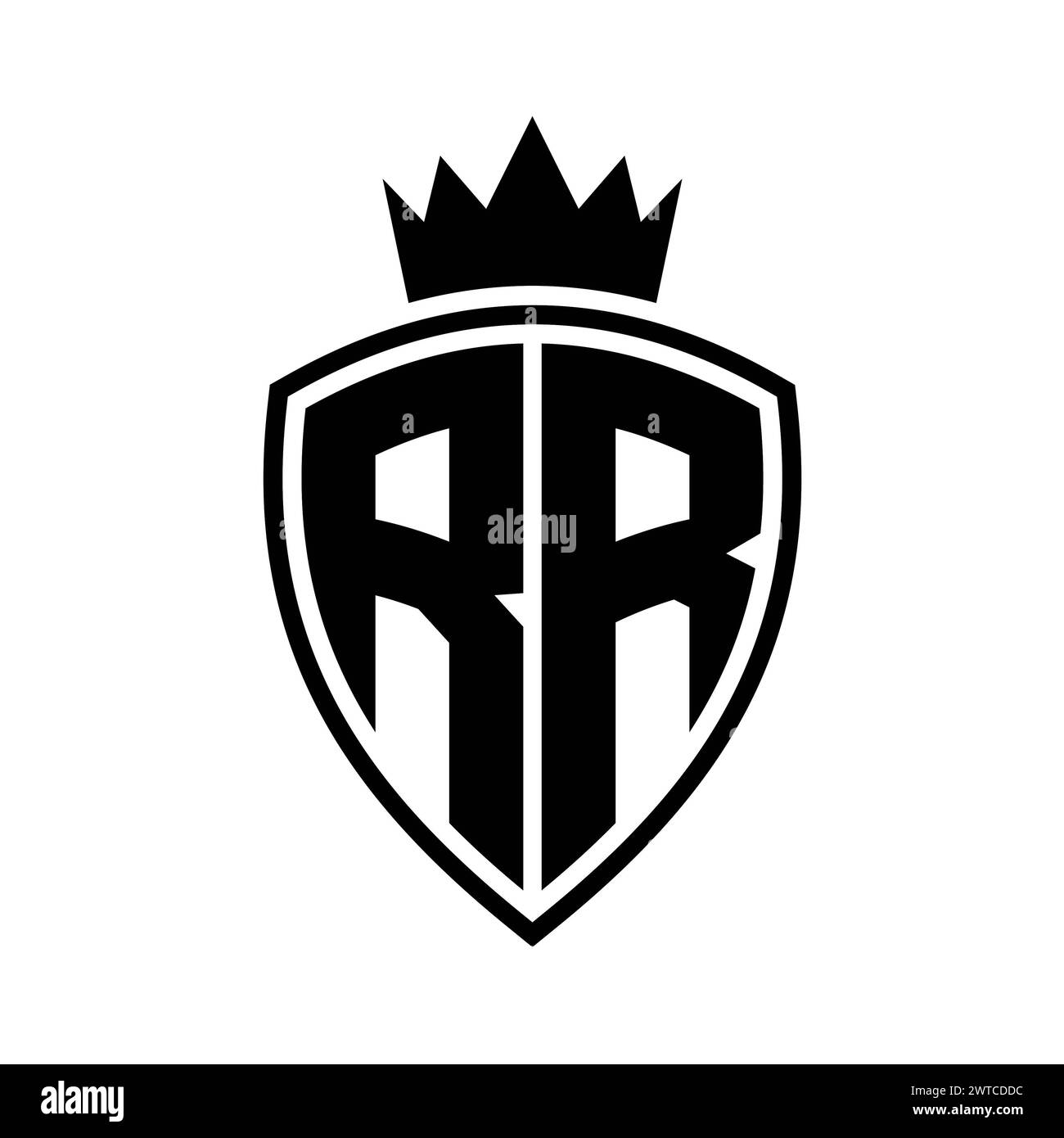 RR Letter bold monogram with shield and crown outline shape with black ...