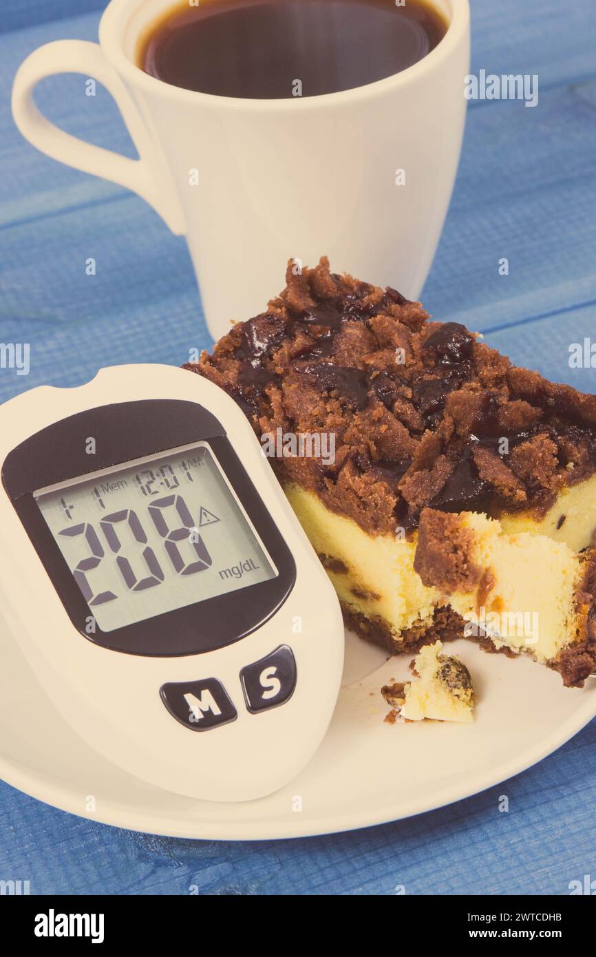 Glucose meter with high and bad result of measurement sugar level and ...