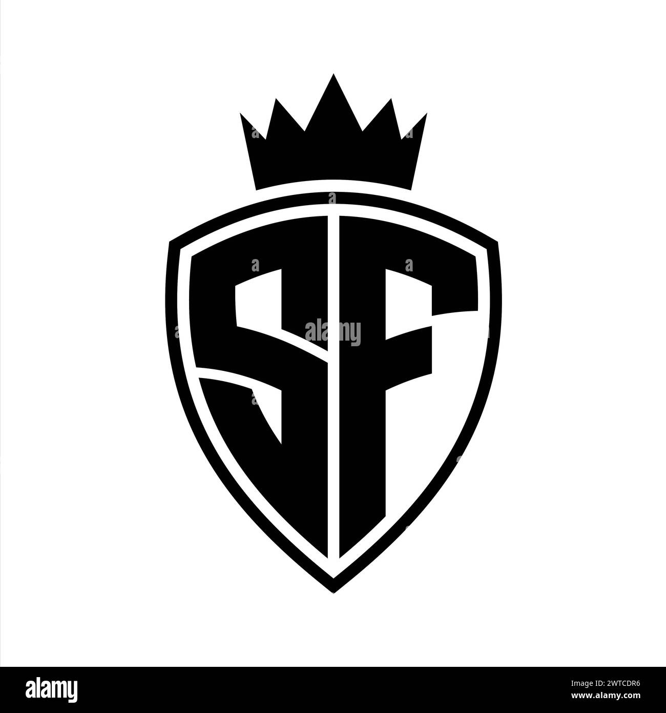 SF Letter bold monogram with shield and crown outline shape with black ...