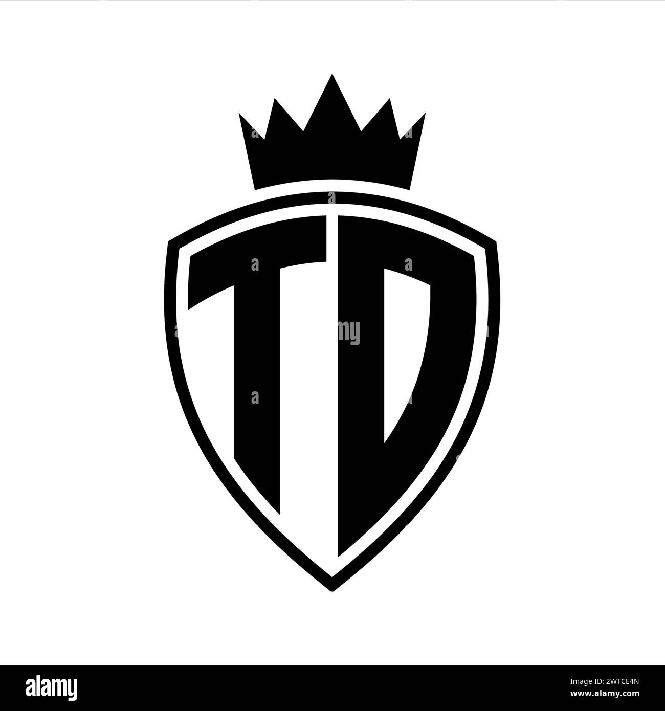 TD Letter bold monogram with shield and crown outline shape with black ...