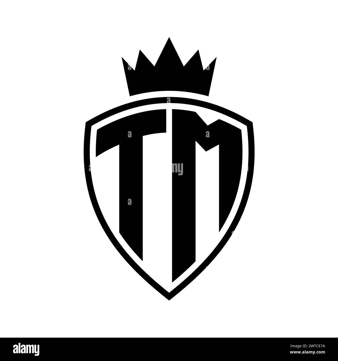 TM Letter bold monogram with shield and crown outline shape with black ...