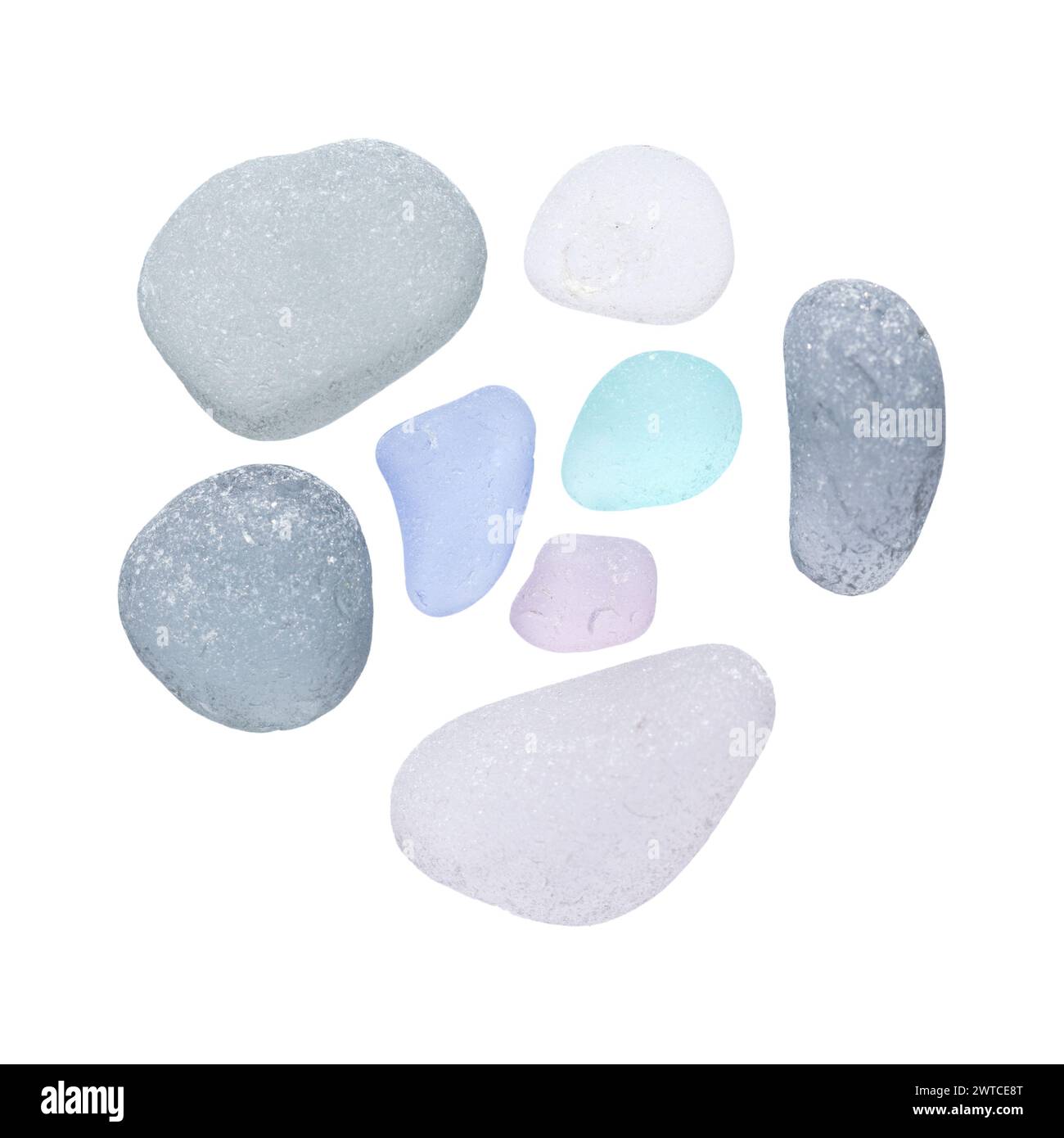 pieces of sea glass in different colors isolated on white background ...