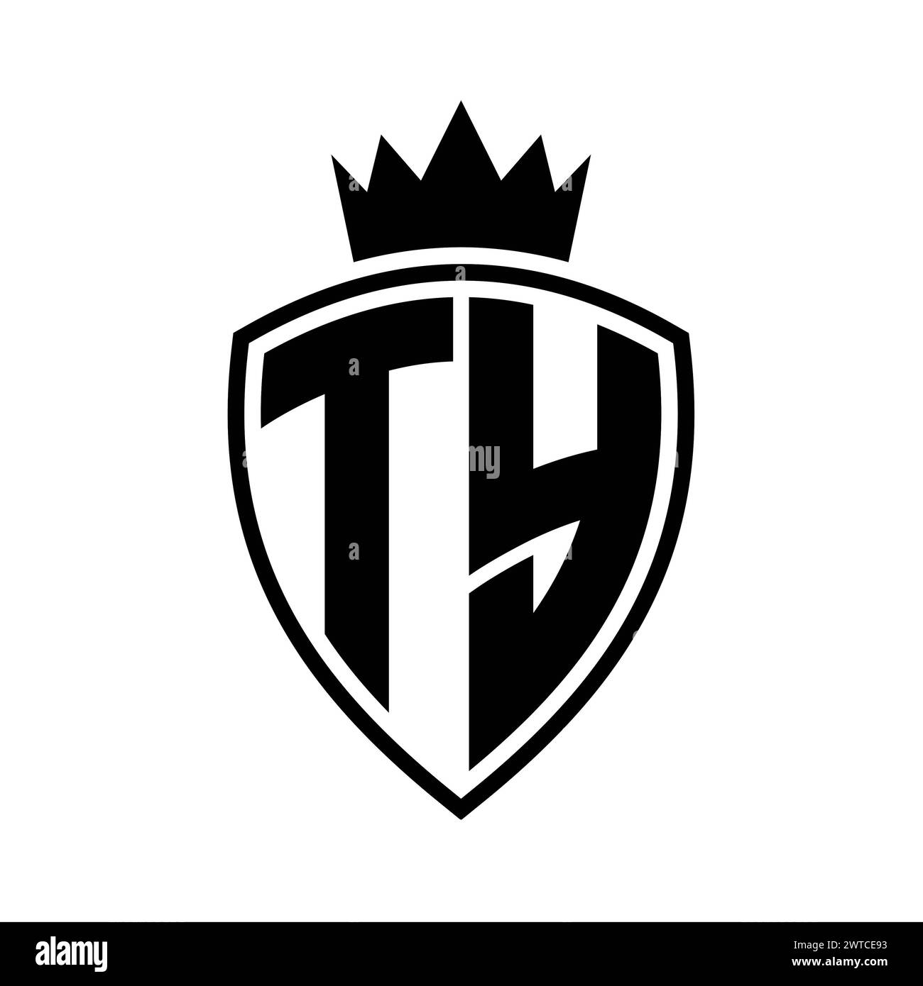 TY Letter bold monogram with shield and crown outline shape with black ...