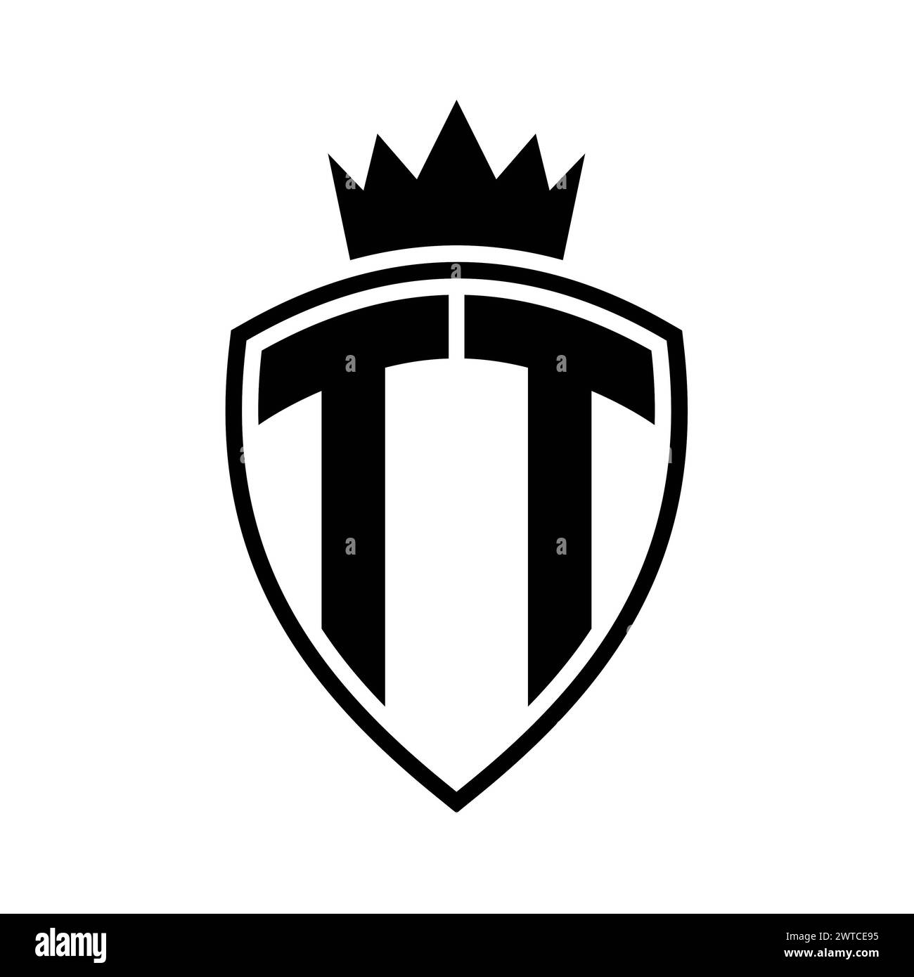TT Letter bold monogram with shield and crown outline shape with black ...