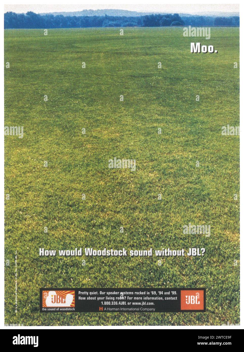 1999 JBL Speakers Ad - how would Woodstock sound without JBL? Moo Stock ...