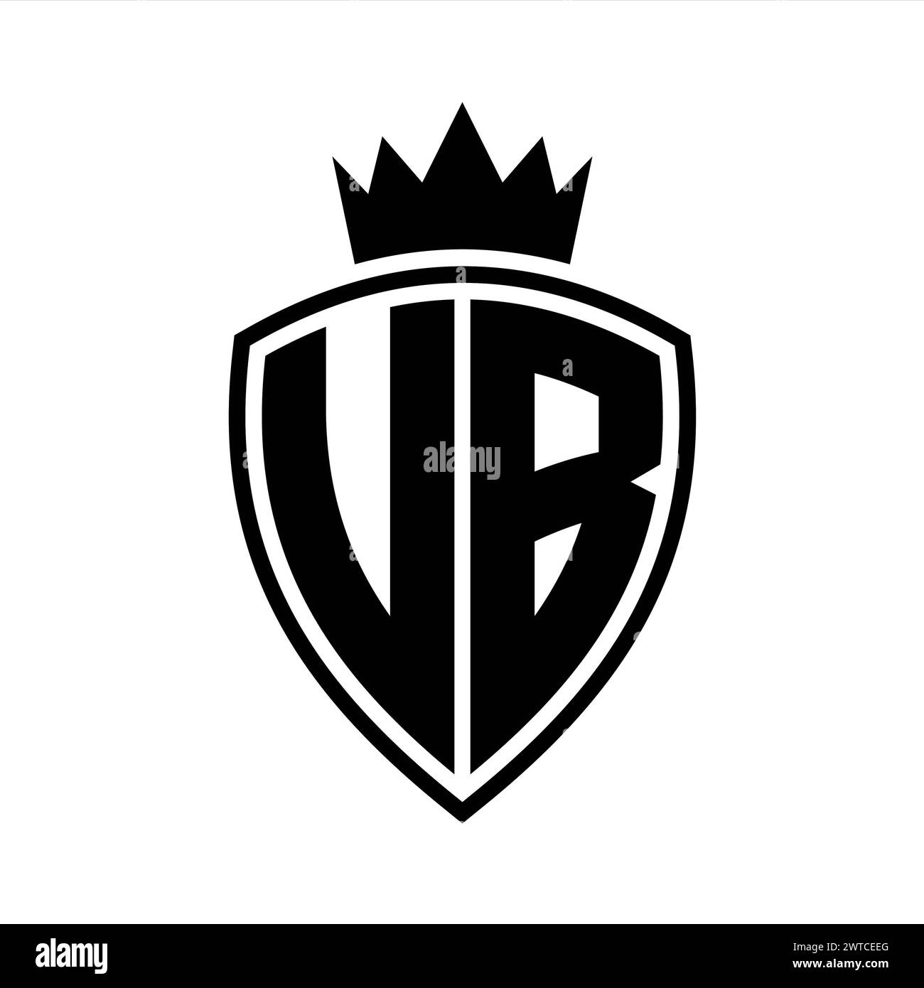 UB Letter bold monogram with shield and crown outline shape with black ...